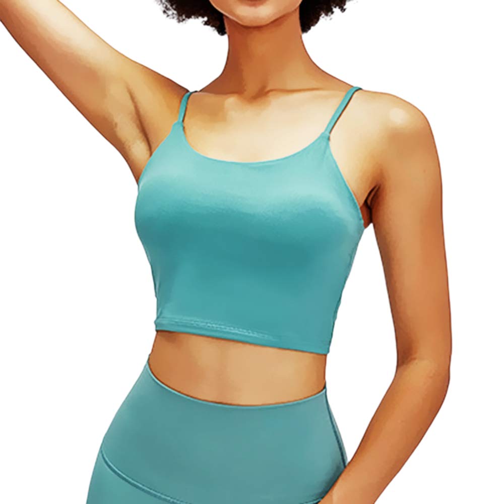 Women's Yoga Tank with Built in Bra,Padded Sports Bra, Crop Tank Tops Wireless Cami Shirt Fitness Yoga Workout Running Bean Green L