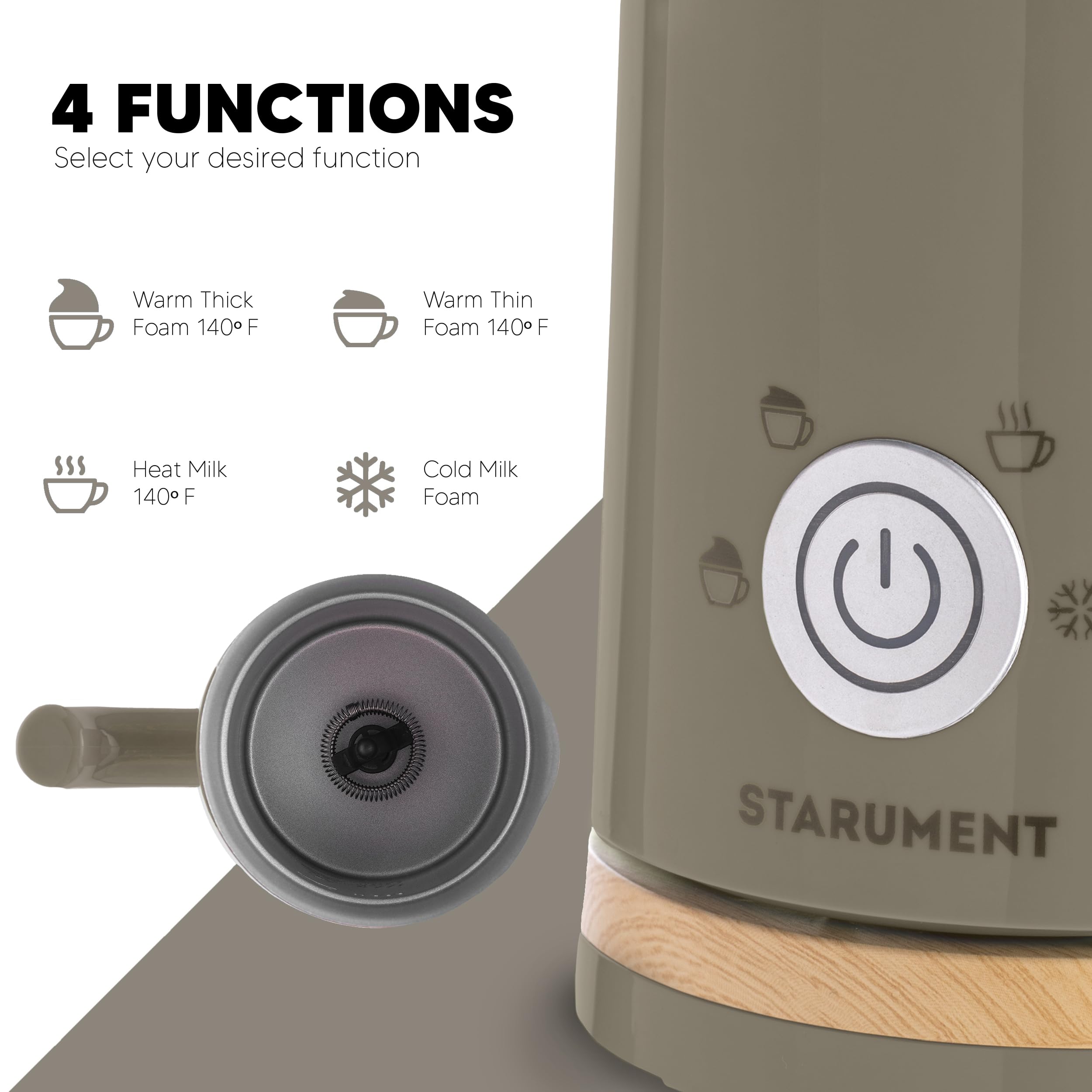 Starument Electric Milk Frother - Automatic Milk Foamer & Heater for Coffee, Latte, Cappuccino, Other Creamy Drinks - 4 Settings for Cold Foam, Airy Milk Foam, Dense Foam & Warm Milk - Easy to Use