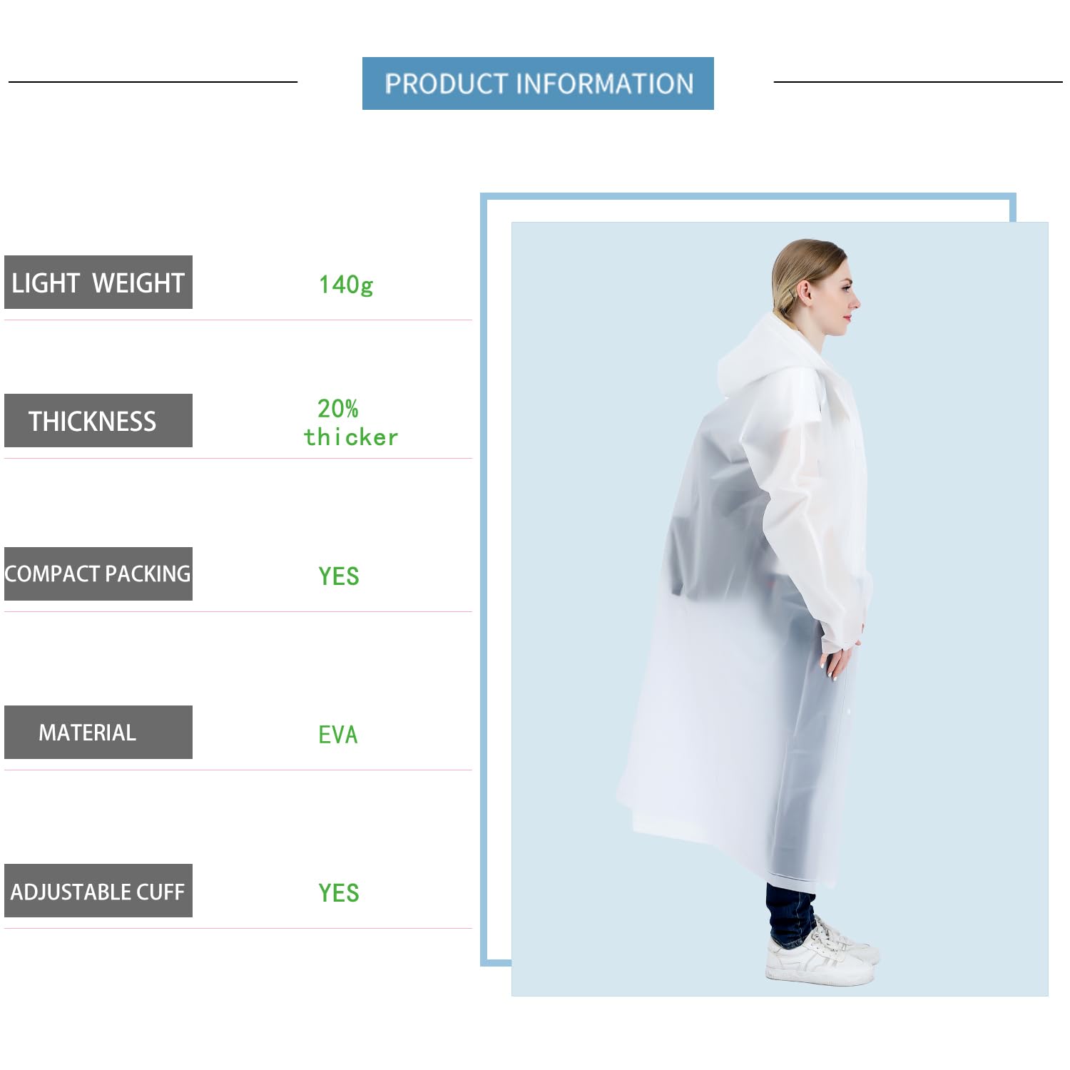 SWOGAA Rain Ponchos for Adults Reusable 2 Pack EVA Raincoats for Women Men 20% Extra Thicker Rain Coat with Cuff Size Adjusters