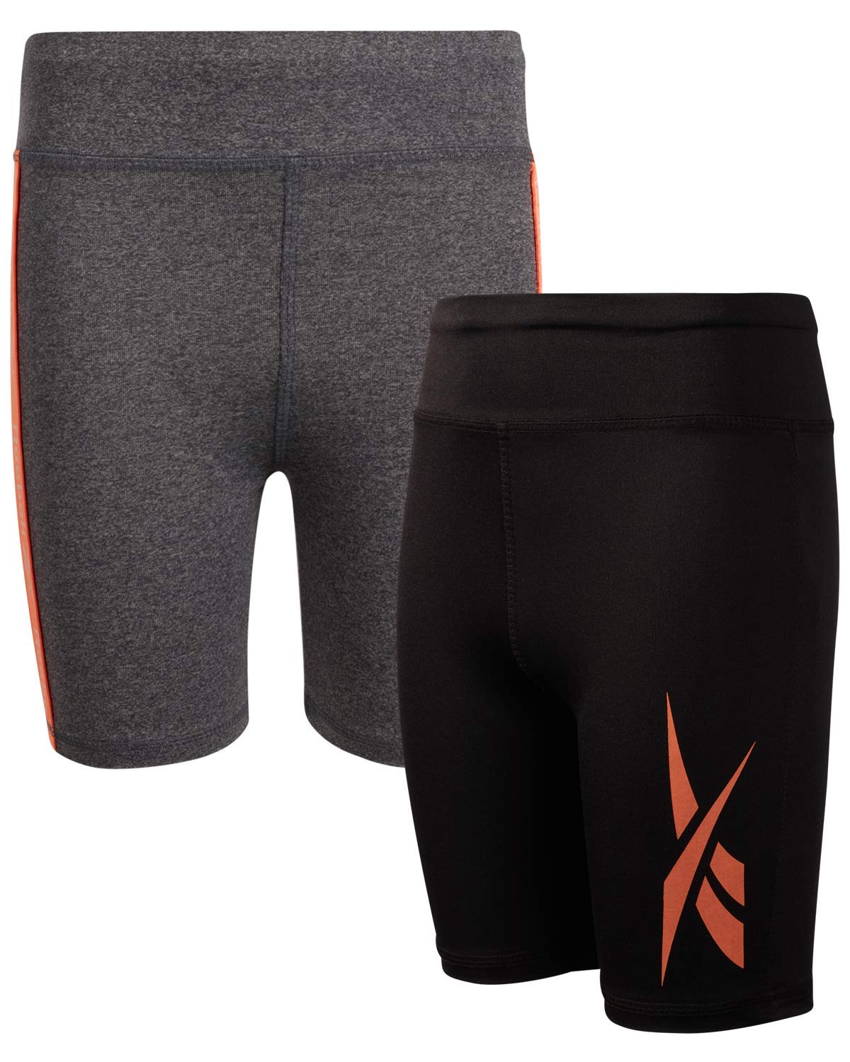 Reebok Girls Athletic Bike Shorts - Long Length Workout Running Shorts (2 Pack), Size Small, Black/Dark Heather Grey, Size Small (7), Black/Dark Heather Grey