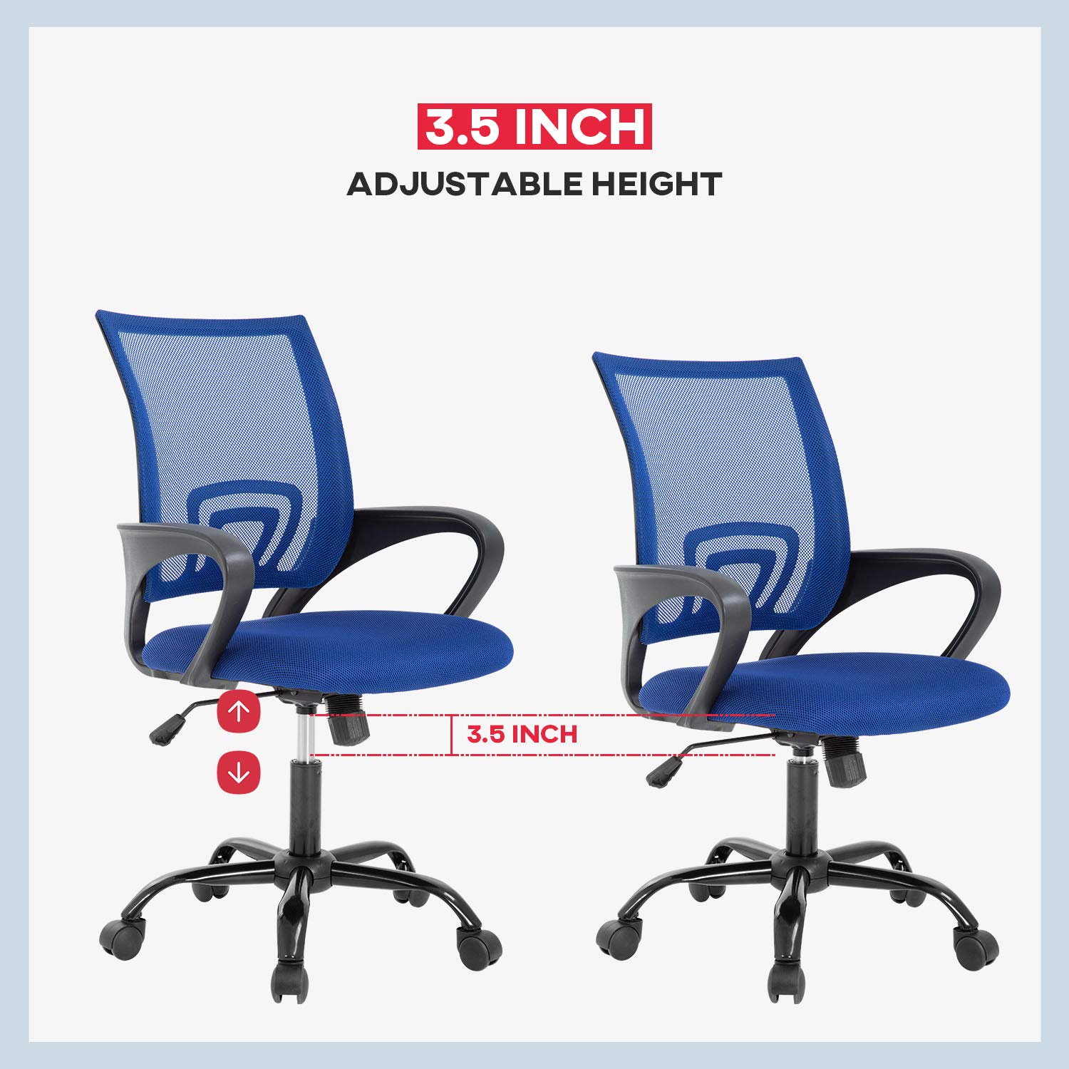 Office Chair Ergonomic Cheap Desk Chair Mesh Computer Chair Lumbar Support Modern Executive Adjustable Stool Rolling Swivel Chair for Back Pain (Blue)