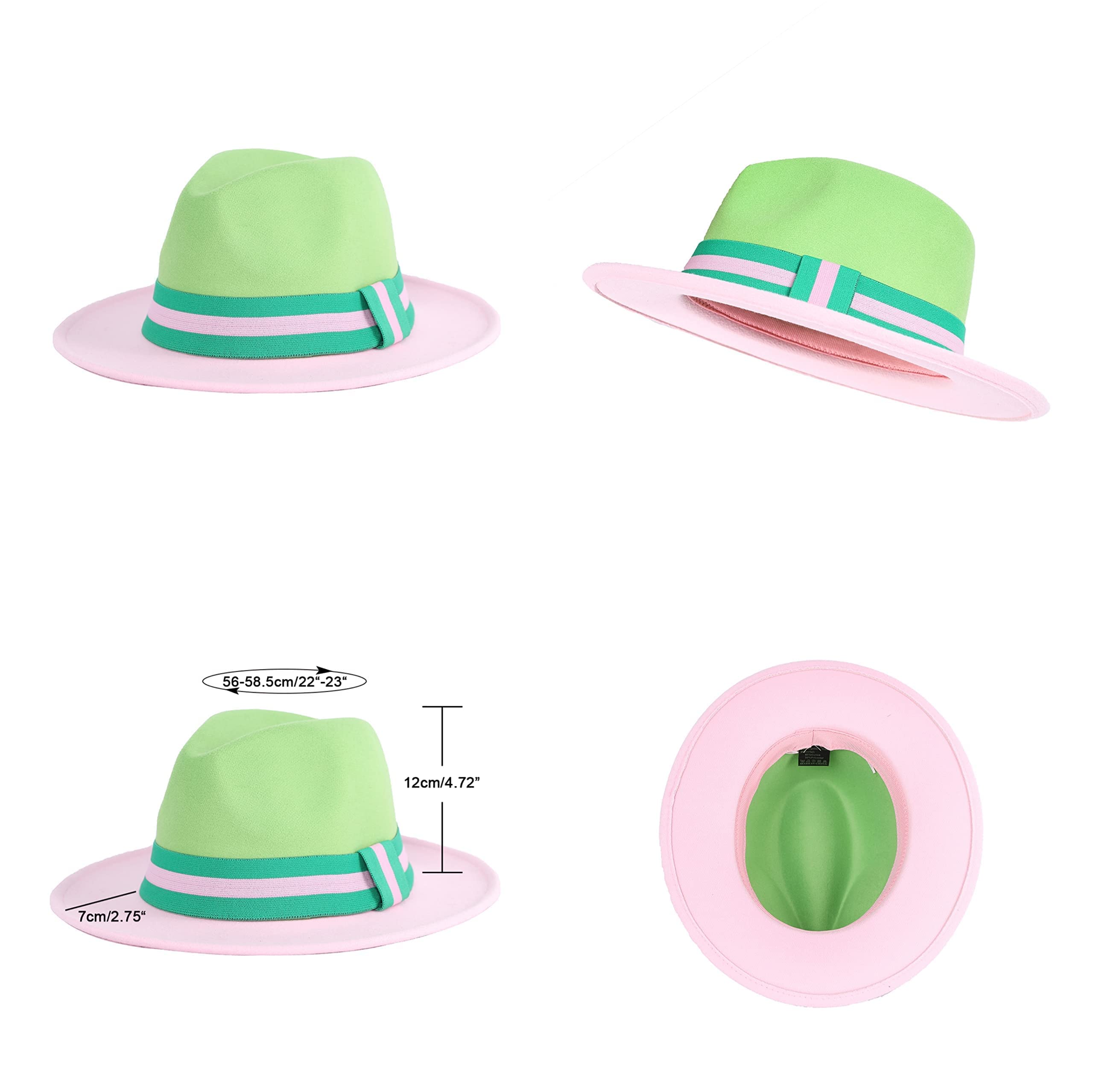 Wide Brim Fedora Hat- Classic and Fashionable Fedora Hats for Women, Adjustable Splicing Wide Brim Hats for Men (Lemon and Pink)