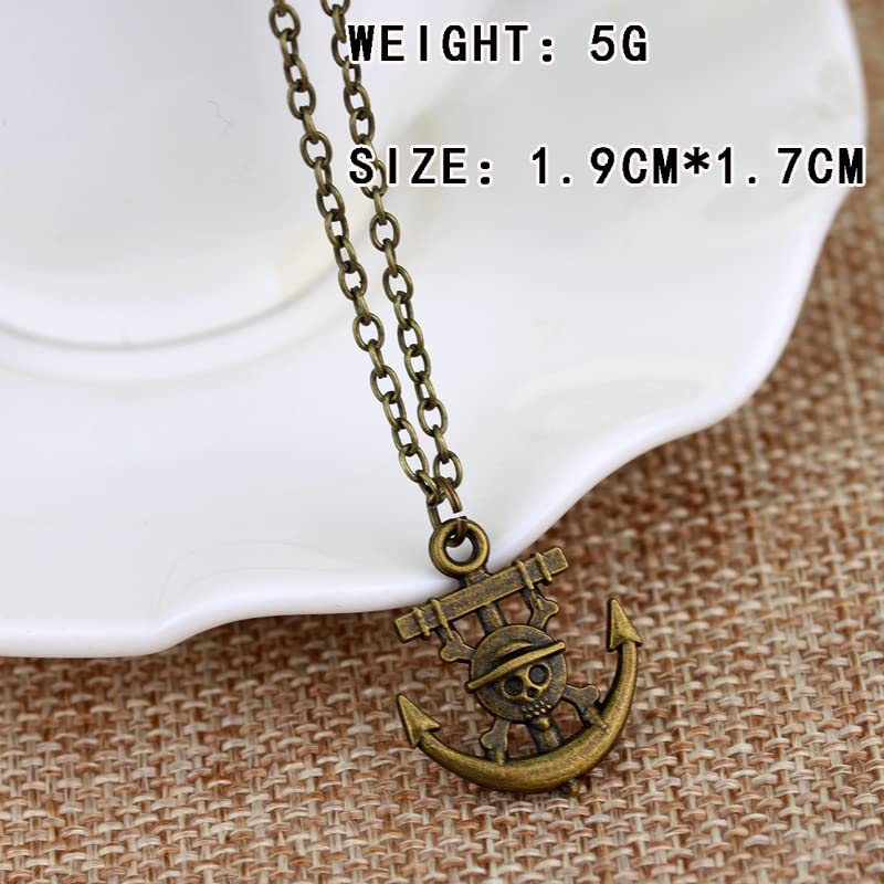 XCFS 3 Pack/Set Anime One Piece Merchandise Monkey D Luffy Skull/Anchor Mark Luffy Hat/Chopper Key chain Bronze Color KeyChain stuff Pendants Necklace For Man Women Fans