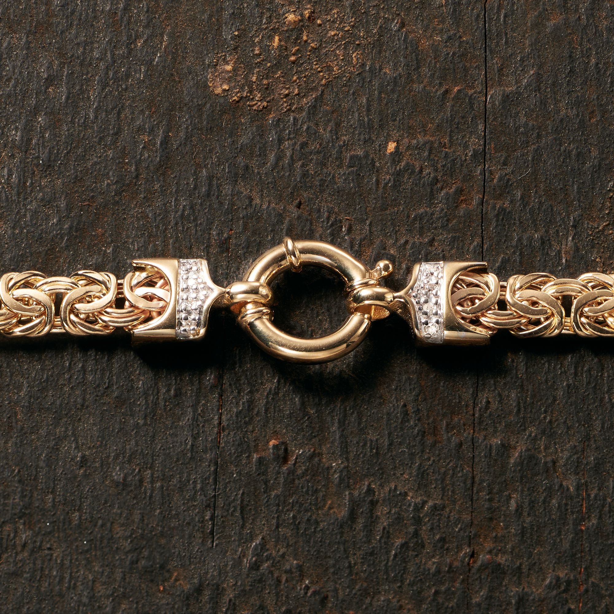 Ross-Simons 14kt Yellow Gold Byzantine Bracelet With Diamond Accents. 7 inches