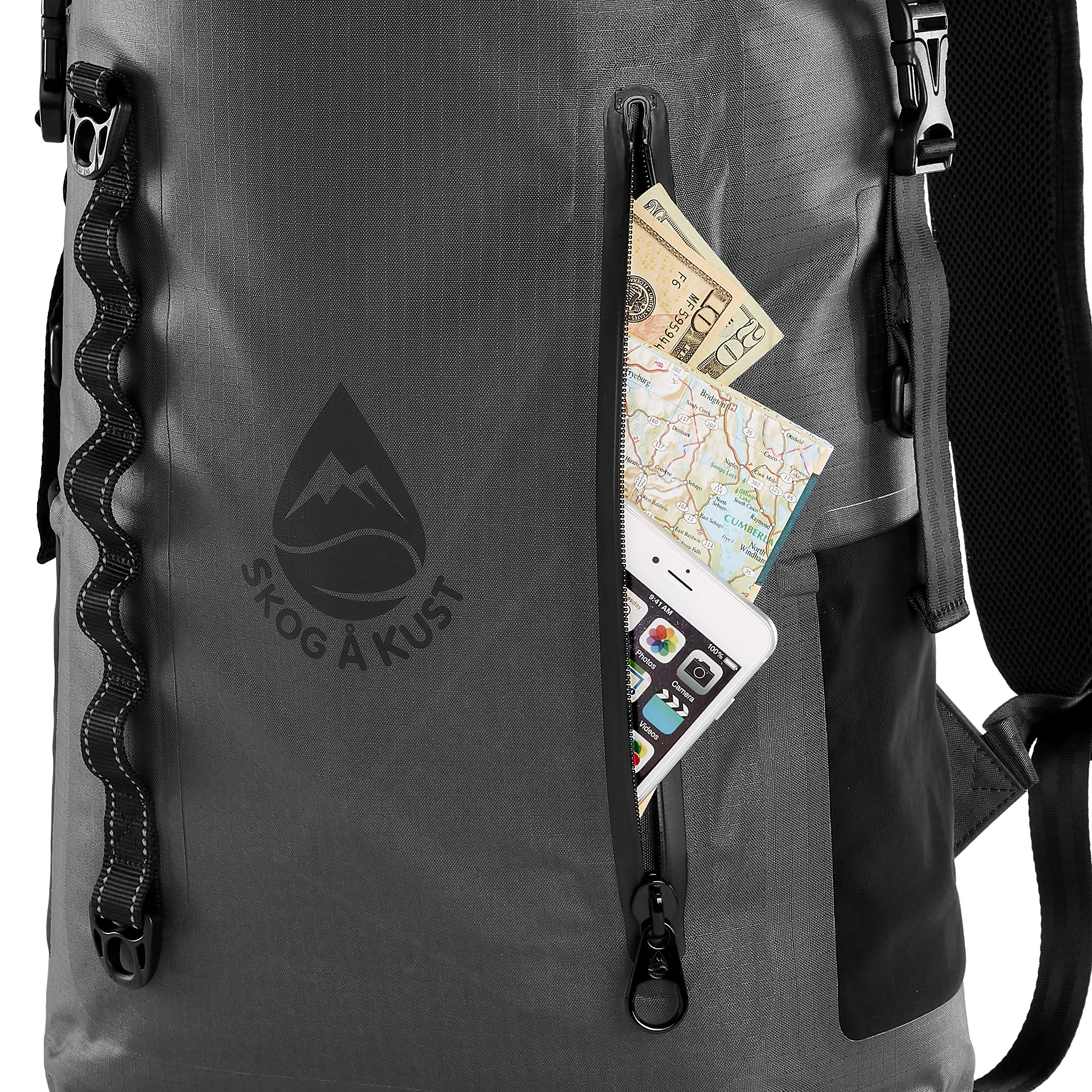 Skog Å Kust BackSåk Pro Waterproof Floating Backpack with Exterior Airtight Zippered Pocket | Grey, 35L