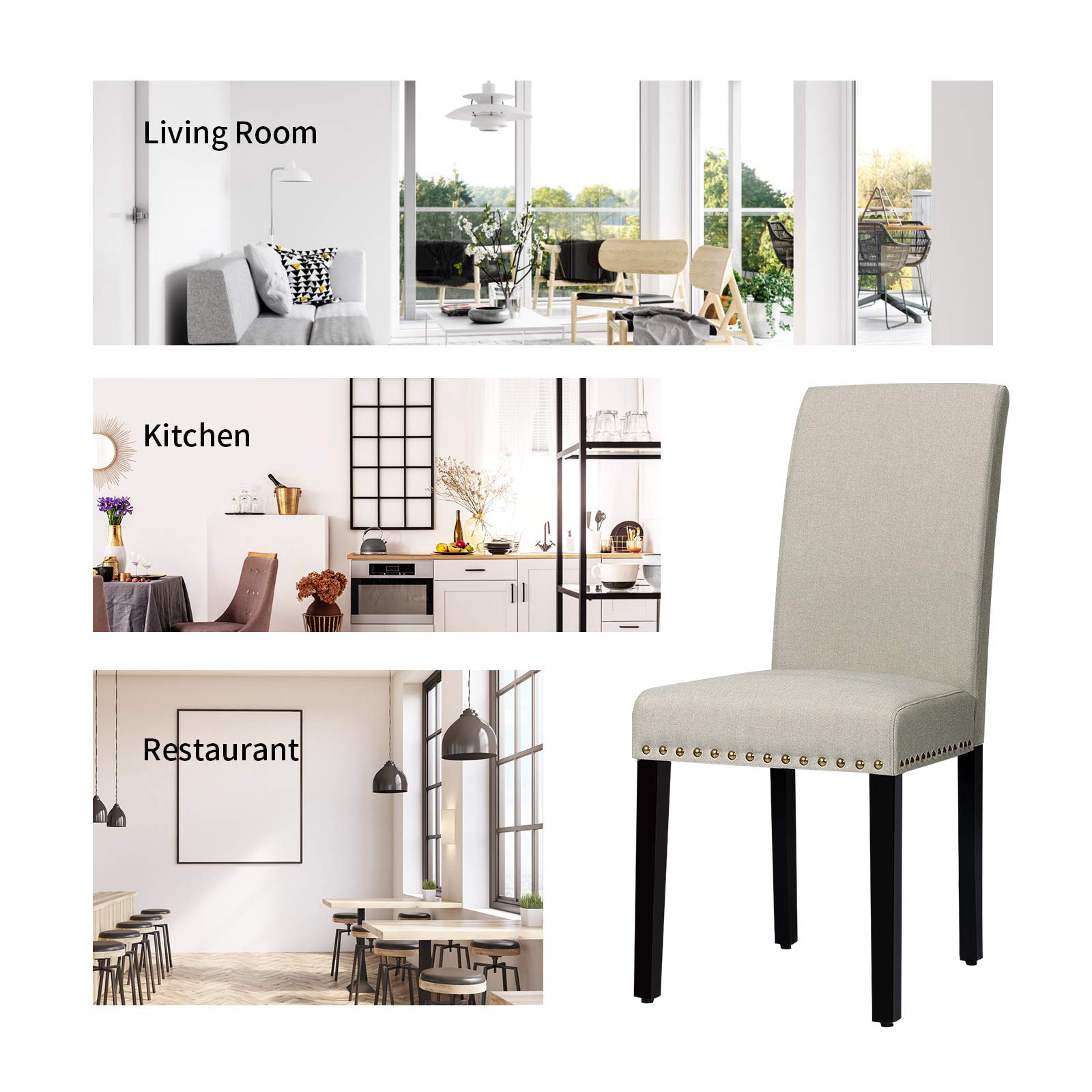 RELAX4LIFE Dining Chairs Set of 4 Fabric Upholstered with Solid Wood Legs, Padded Seat and Back Armless Side Chair Tufted Parsons Kitchen Dining Chairs Set (2, Navy)