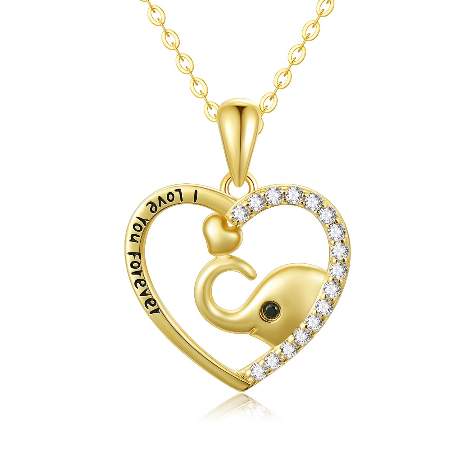 SISGEM 14K Yellow Gold Elephant Heart Necklace for Women,Real Gold Lucky Elephant Necklaces with 5A Cubic Zirconia,Love Jewelry Valentine's Day Gifts for Mother/Wife,16''+2''