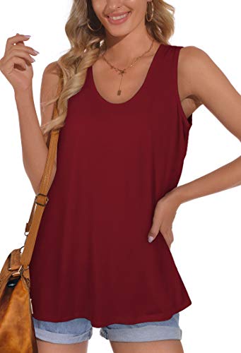 Womens Tank Tops Loose Fit Plain Sleevless Round Neck Summer Tops Wine L