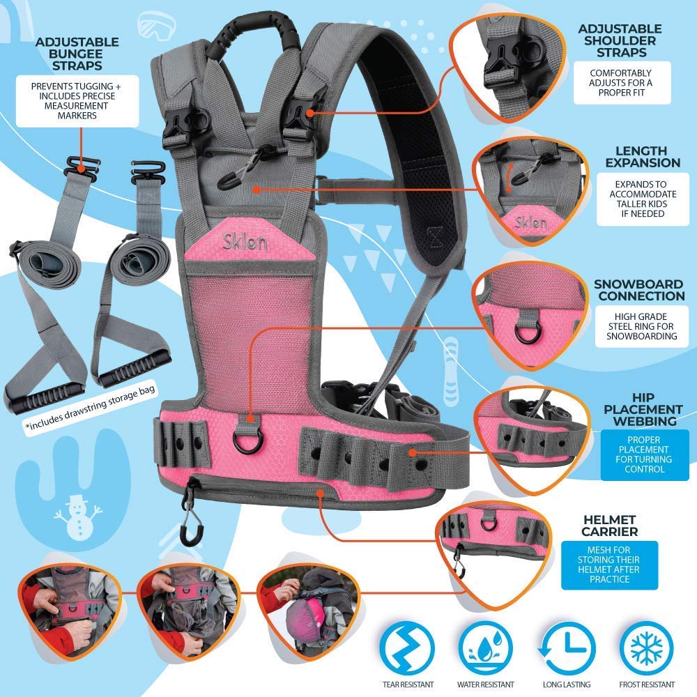 Ski & Snowboard Training Harness + Ski & Pole Carrier Bundle - Teach Your Child The Fundamentals of Skiing and Snowboarding - Complimented by Ski & Boot Carriers to Help Them Get to The Mountain