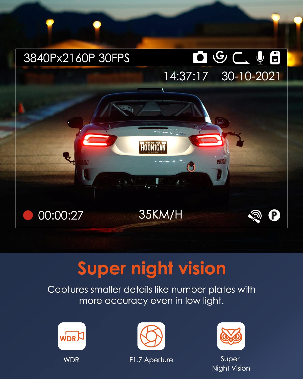 Vantrue X4S Real 4K 5G WiFi Dash Cam, 2160P Car Camera with Free App, 24/7 Parking Mode, Night Vision, Optional GPS, Motion Detection, Collision Detection, 1080P@120FPS, Capacitor, Support 512GB Max