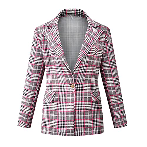 Women Plaid Blazer Petite,Women's Blazer Plaid Blazers for Women Business Work Office Casual Long Sleeve Lapel Button Pocket Jacket Suit Multicolor,M