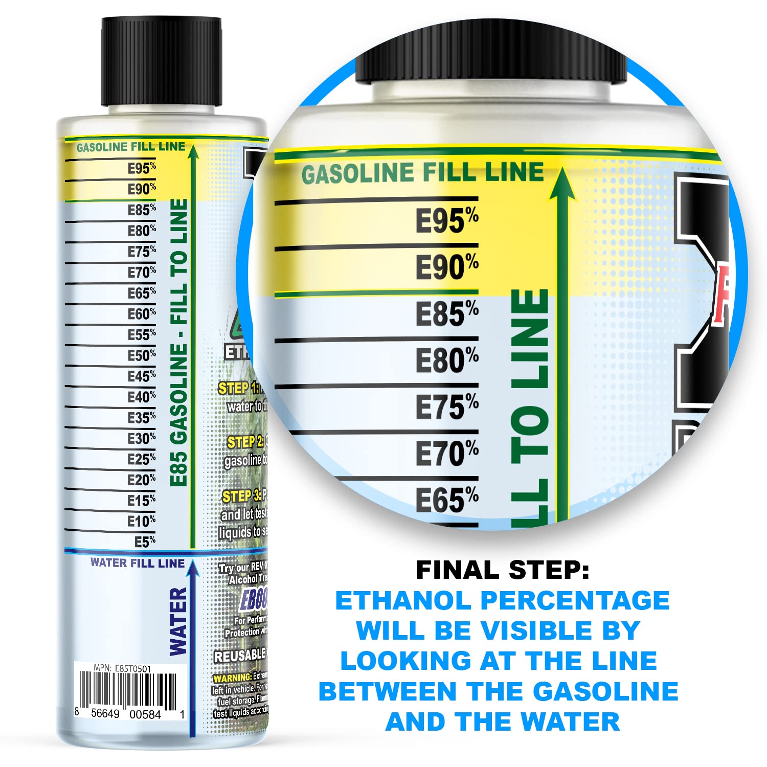 REV X E85T0501 E85 Gasoline Tester - Easy to Use Ethanol Test Kit