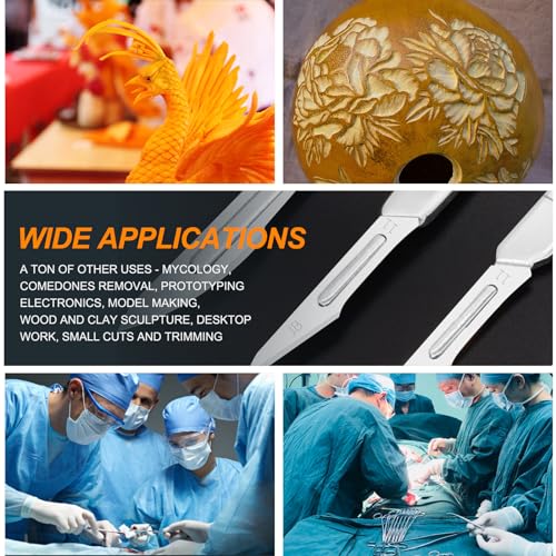 Rustark 44Pcs #11#23 Surgical Grade Blades Sterile Scalpel Blades with #3#4 Scalpel Knife Handle Assortment Kit for Biology, Lab Anatomy, Practicing Cutting, Art Crafts