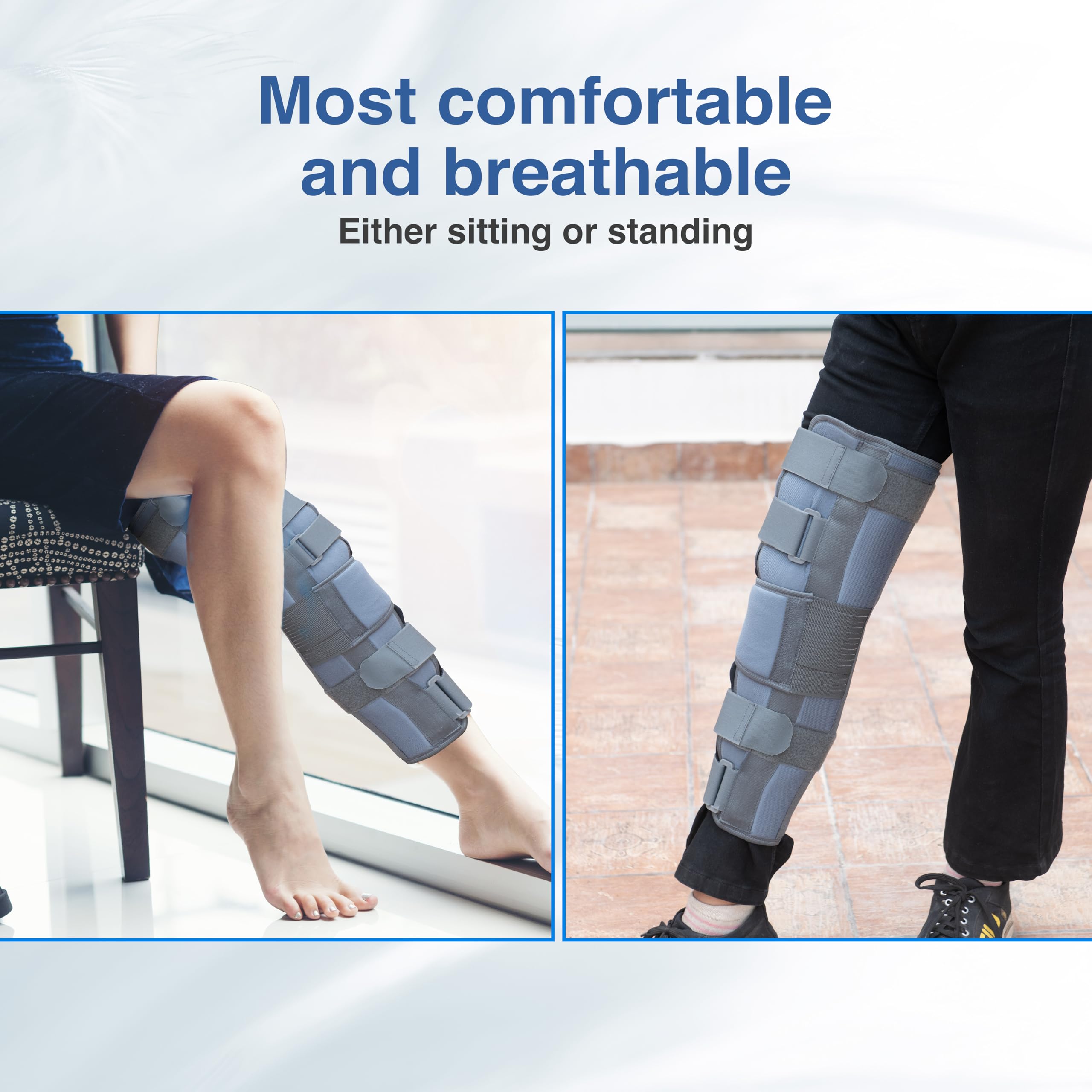 Wonder Care Knee Immobilizer Brace for Knee support for dislocation injuries ligament tear wraparound knee stabilizer splint for men & women (19β long) Grey-Small