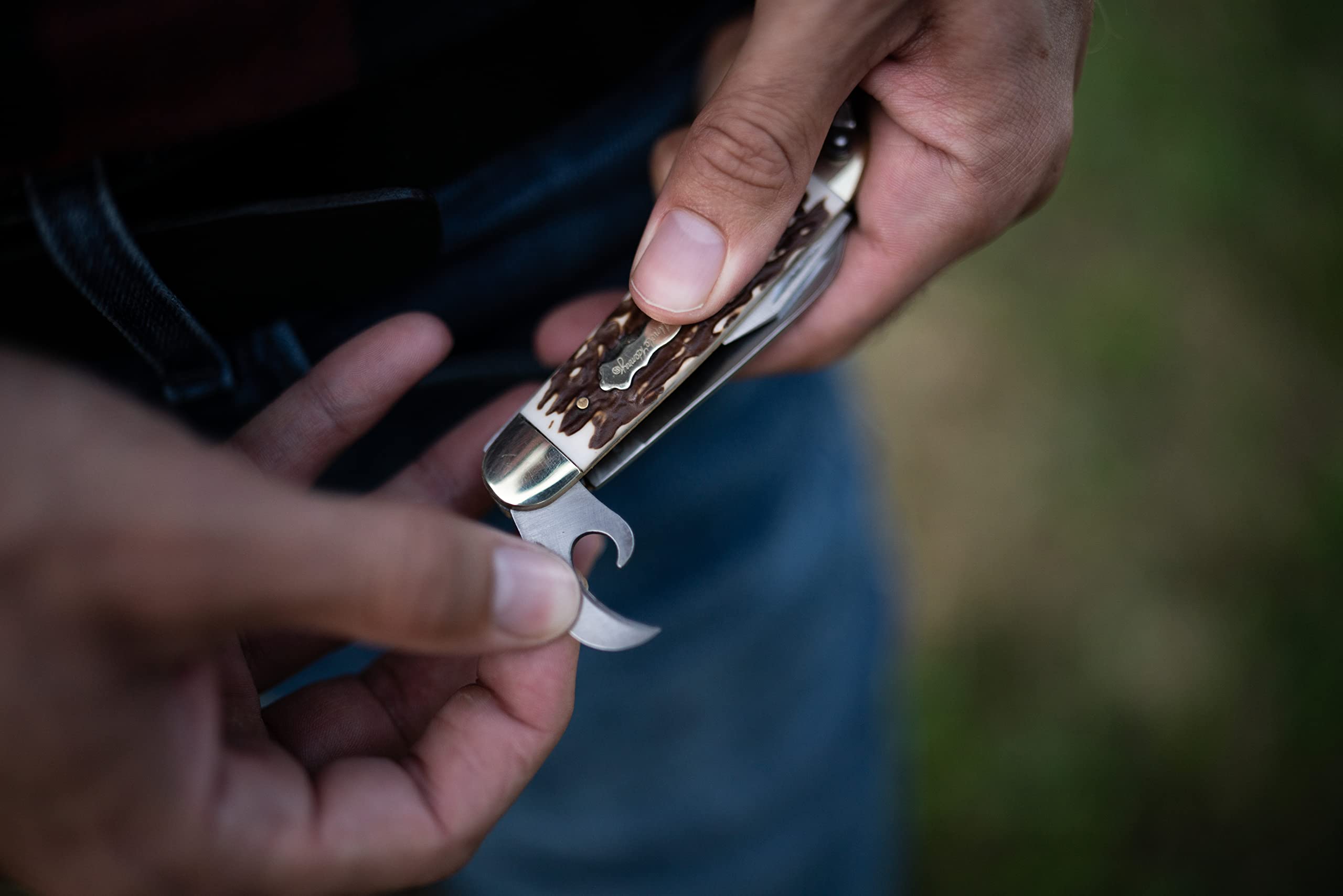 Uncle Henry Next Gen Staglon 23UH Scout 6.1in Folding Knife with 2.4in Stainless Steel Drop-Point Blade, Awl, Can Opener, Screwdriver, Cap Lifter, and Staglon Handle for Hunting, Camping and EDC