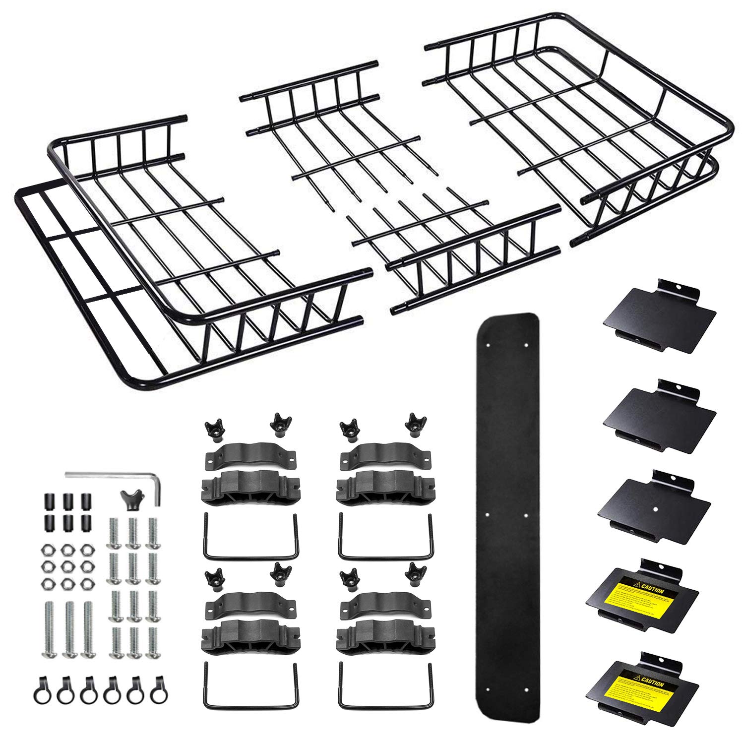 Roof Rack Cargo Basket, Universal Car Top Carrier Rack Adjustable Length 43/64 inches Anti-Rust Luggage Holder Carrier Basket 150lb with Removable Extension Kit Wind Fairing