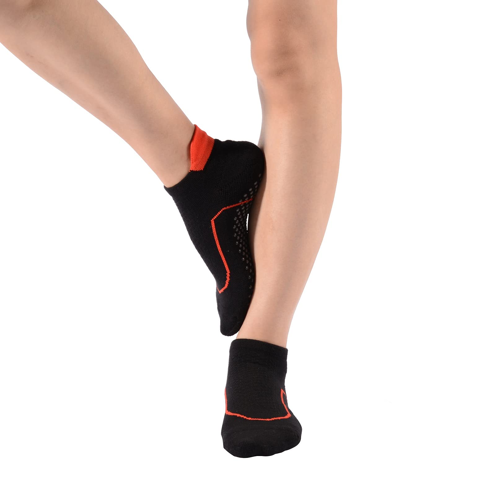 Teebulen Women's 5 Pairs Black Padded Anti Slip Odor Resistant Grips Compression Low Cut Yoga Barre Pilate Socks,Size 4-9