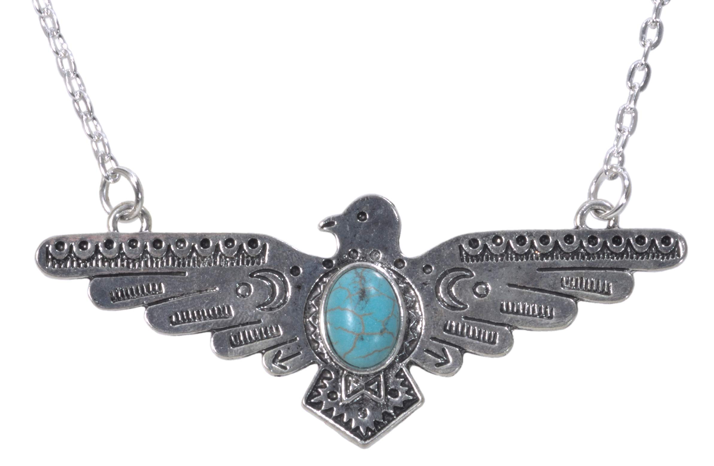 ViciBeads Necklace, Big and Bold 3"+ Southwestern Thunderbird with Turquoise Magnesite Antique Silver Colored (Not tarnished) Pendant with Chain 23"+GIFT BAG