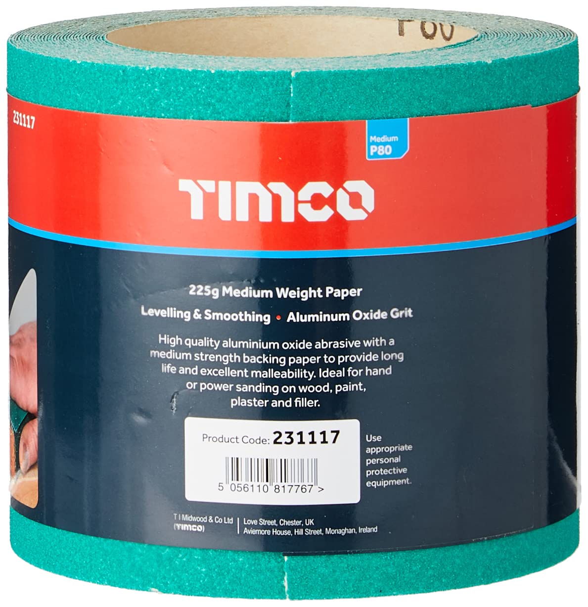 TIMCO 80 Grit Sandpaper Roll - Green -115mm x 10m