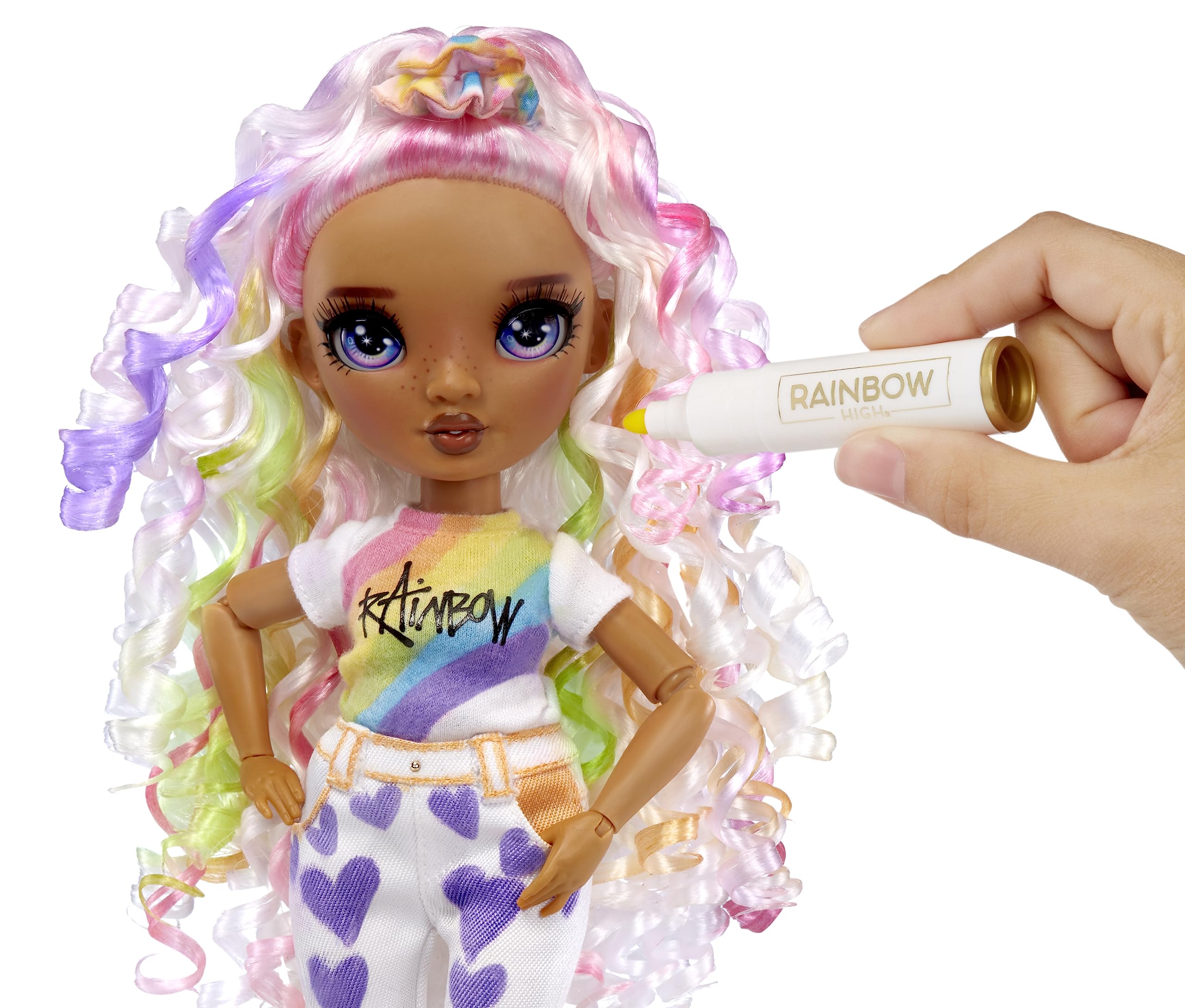 Rainbow High Color & Create Fashion DIY Doll with Washable Rainbow Markers, Purple Eyes, Curly Hair, Bonus Top & Shoes. Color, Create, Play, Rinse and Repeat. Creative 4-12+
