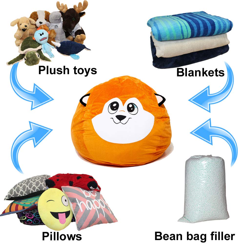 Roomganize Extra Large Animal Bean Bag Chair Cover and Soft Toy and Linen Storage Organizer for Room Decor (Panda)