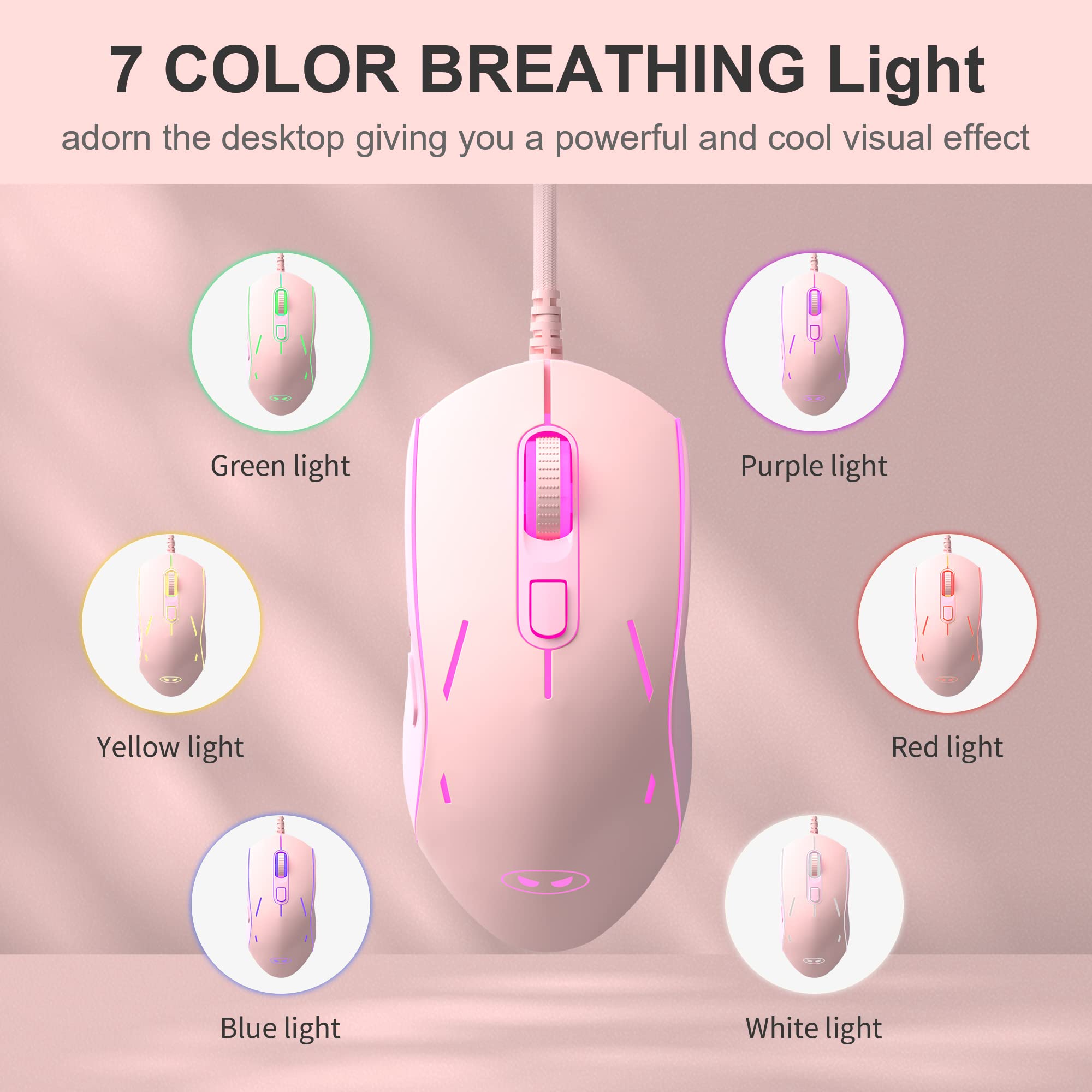 Pink Gaming Keyboard and Mouse Combo,MageGee GK980 Wired Backlit Keyboard and Pink Gaming Mouse Combo,PC Keyboard and Adjustable DPI Mouse for PC/loptop/MAC(Pink)