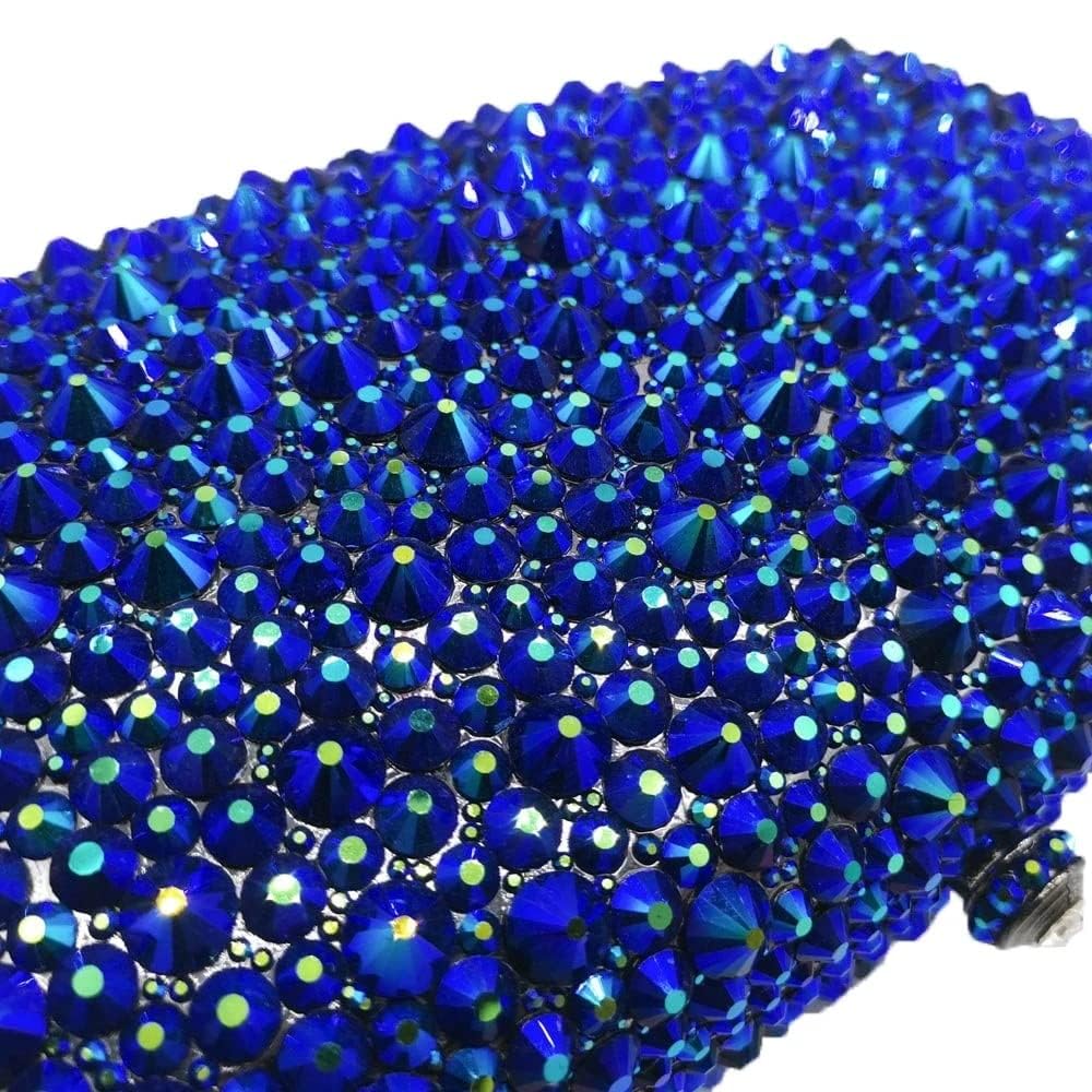 Women Blue Crystal Evening Clutch Purse and Handbag with Spikes Wedding Diamond Metal Clutches (Color : Blue, Size : One size)
