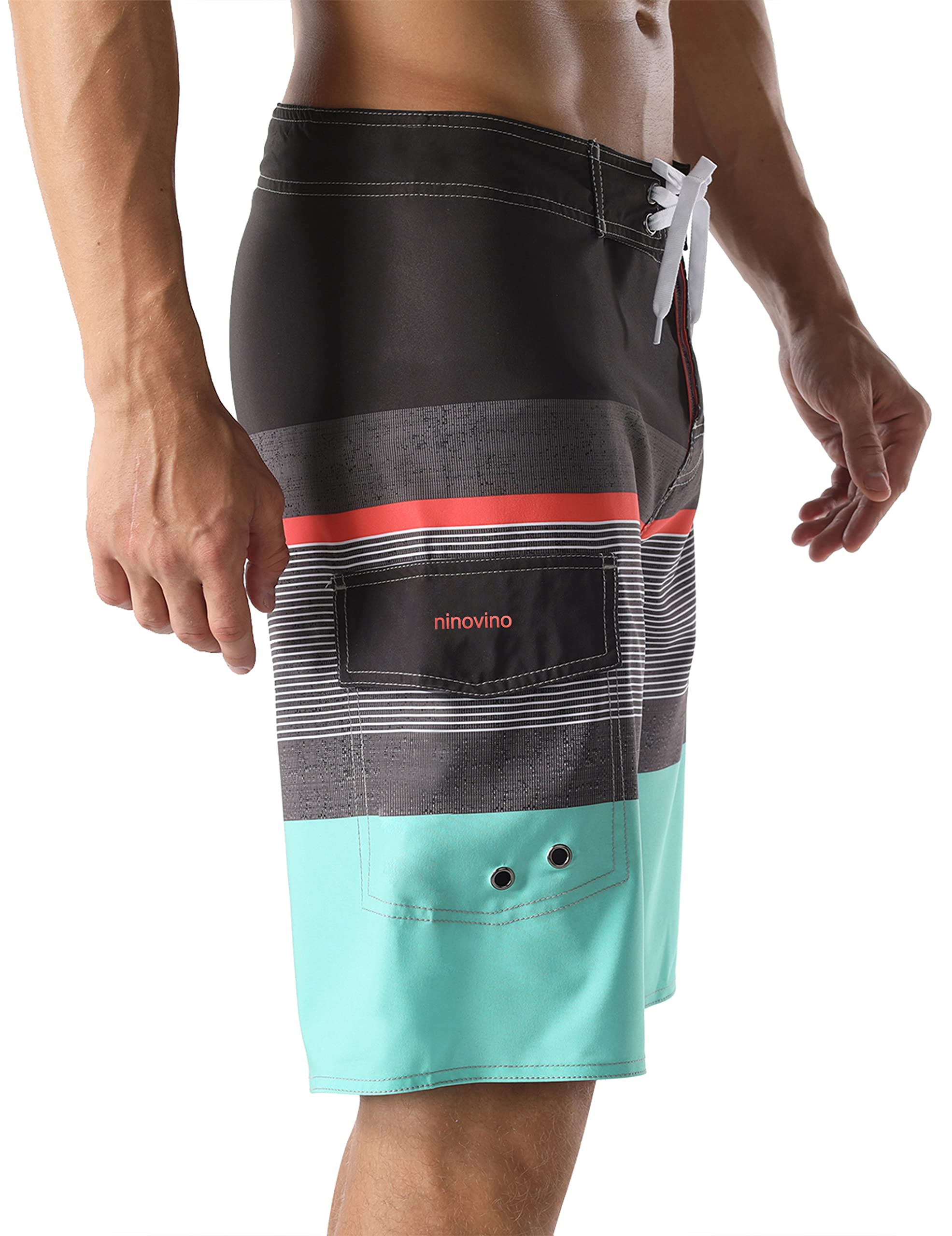 ninovino Men's Water Sports Swim Trunks Stripped Lightweight Quick Dry Coffe 36