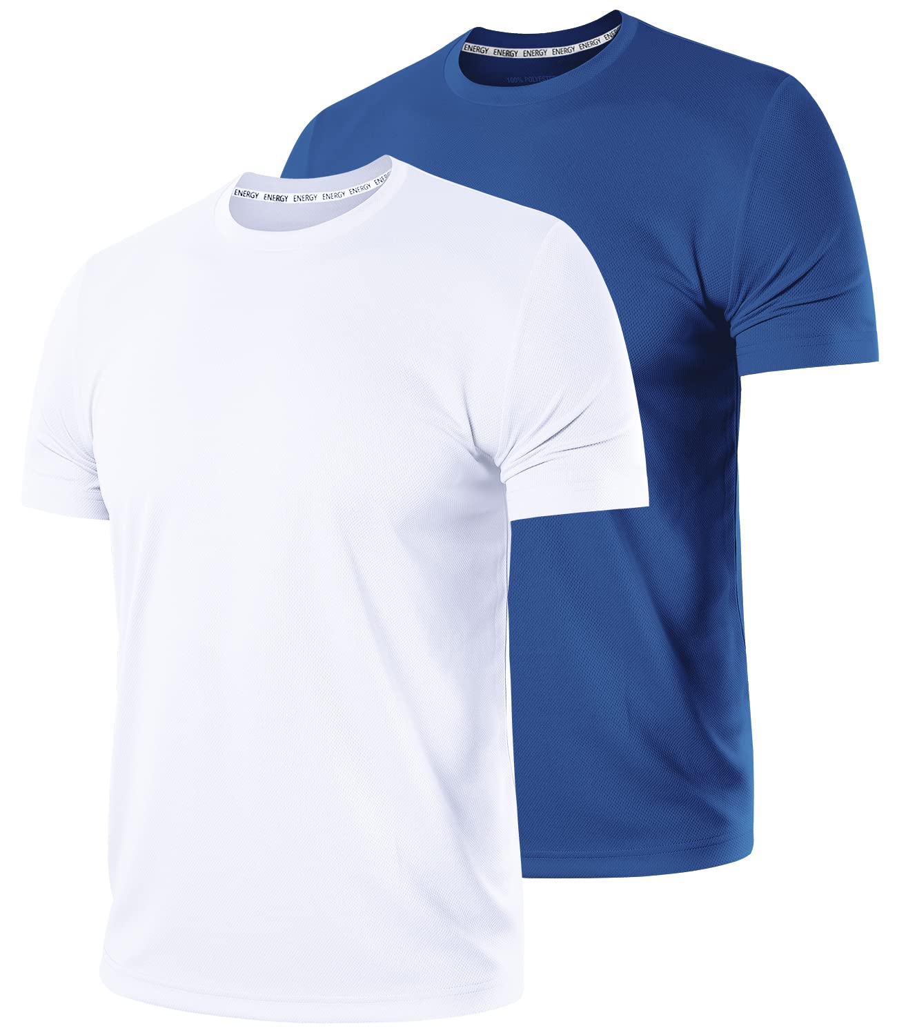 Zengjo Athletic Shirts for Men Quick Dry Short Sleeve Crew Neck(Neon Green/Purple 2 Pack,L)
