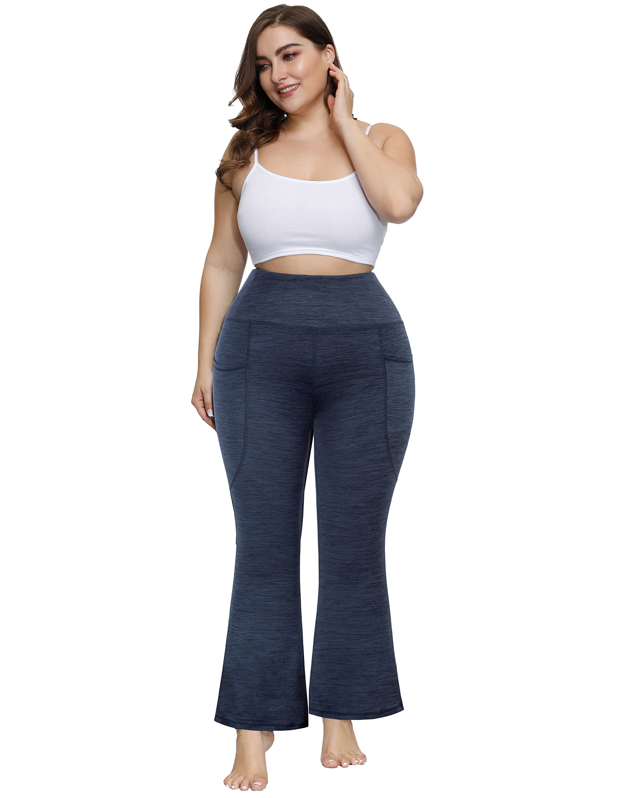 Women Boot Cut Yoga Pants with Pockets High Waisted Bootleg Flare Work Pants Blue Floral 4X
