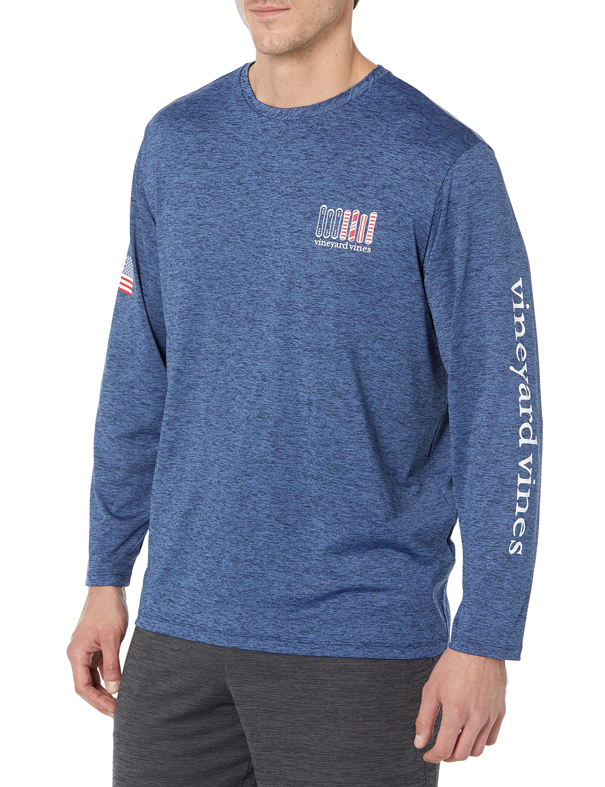 vineyard vines Men's USA Snowboards Long-Sleeve Harbor Performance Tee, Vineyard Navy HTHR, Medium