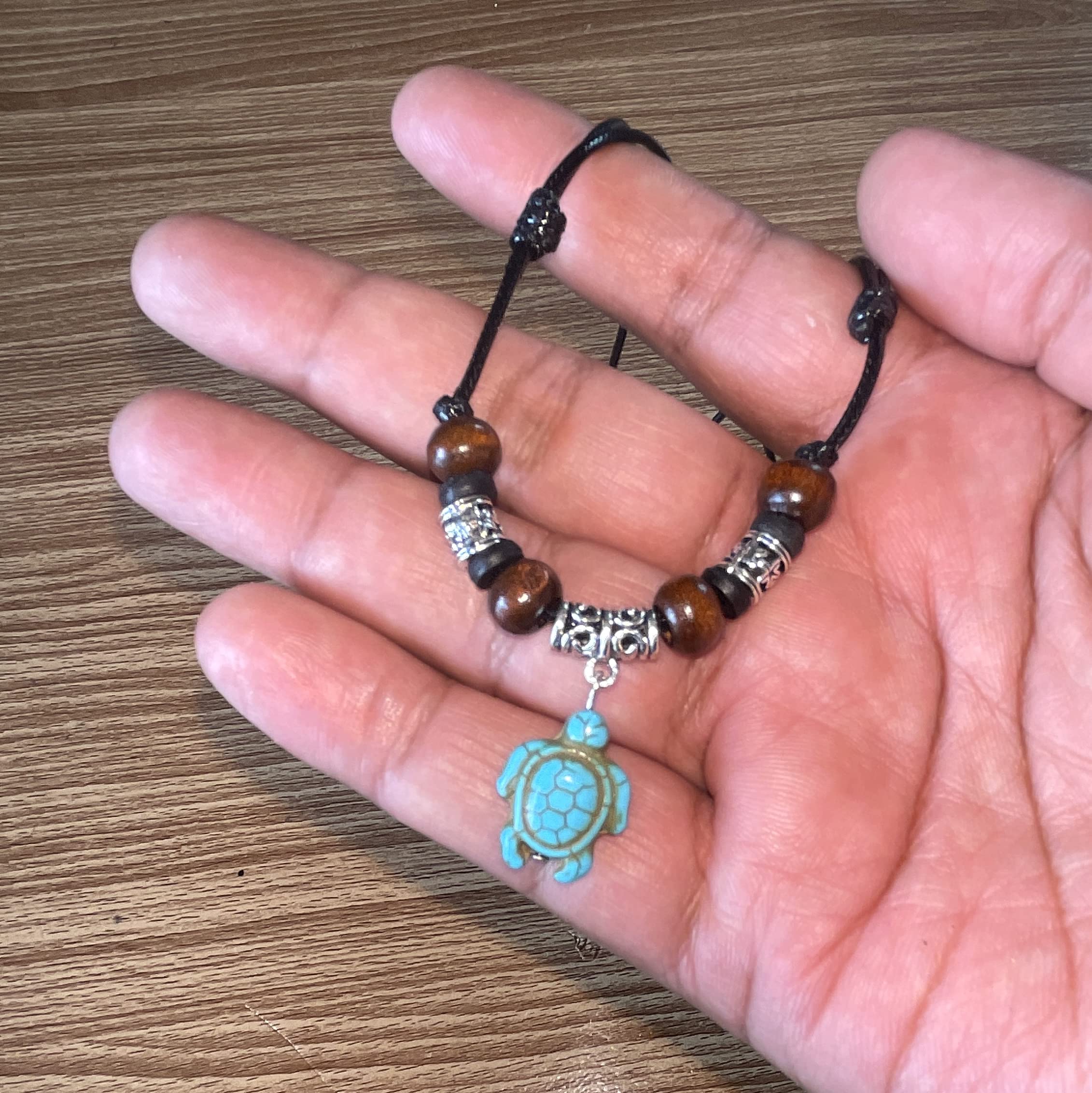 Nove Jewelry Leather Hawaiian Sea Turtle Necklace - Bone Beaded Necklace - Wood Bead and Adjustable Cord