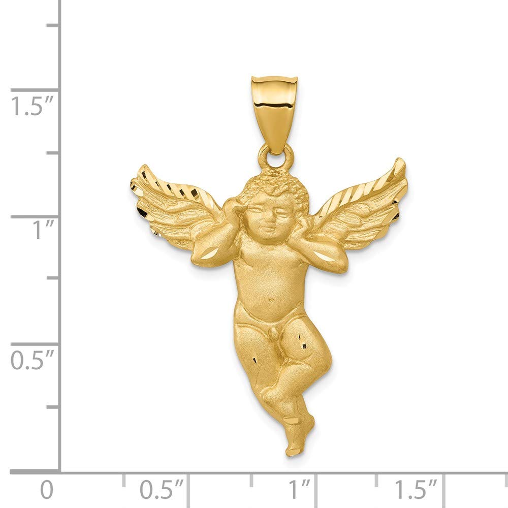 Solid 14k Yellow Gold Angel not listening Brushed Matte Finish Pendant Charm - 38mm x 28mm