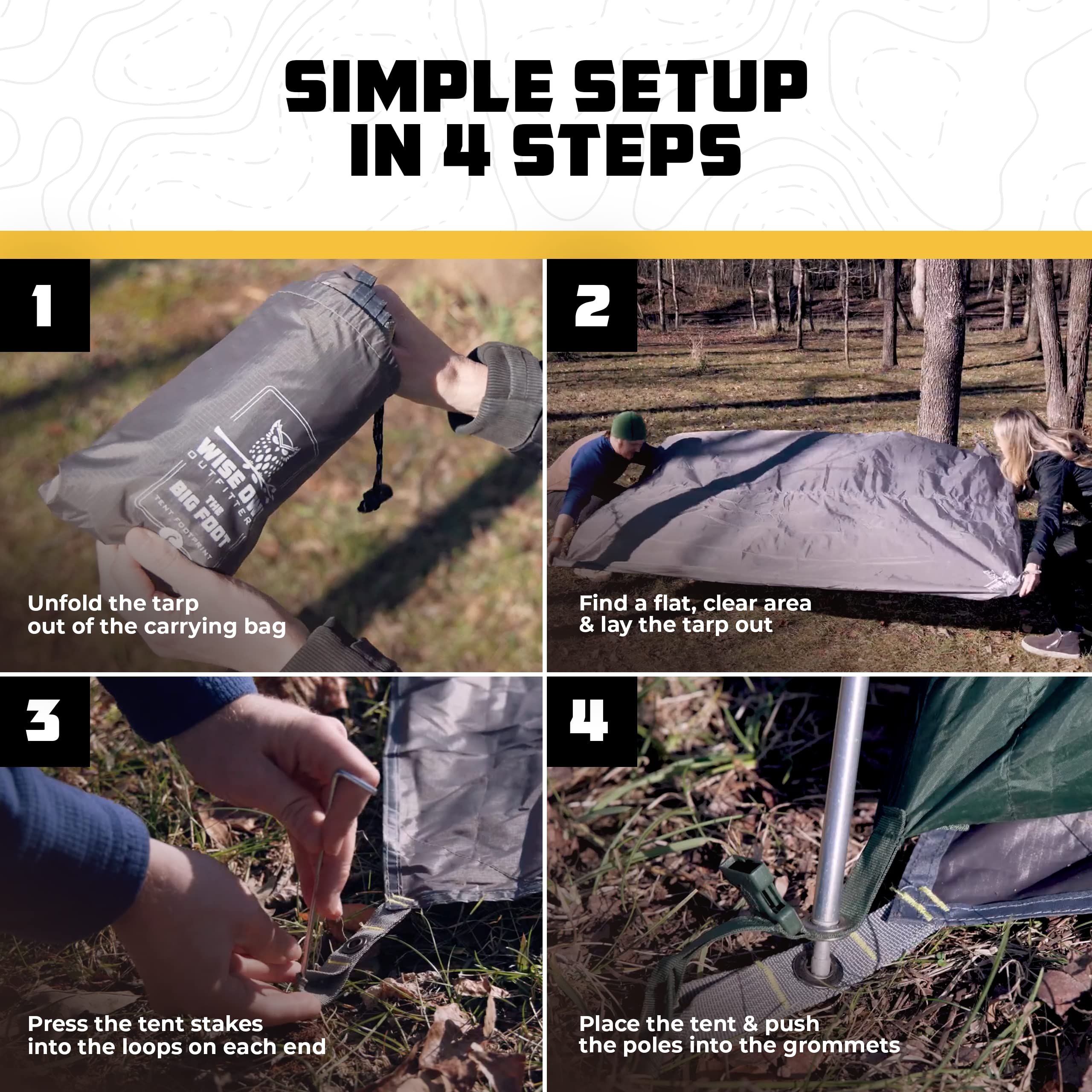 Wise Owl Outfitters Camping Tarp Waterproof for Under Tent - Camping Gear Must Haves w/Easy Set Up Including Tent Stakes and Carry Bag - Medium Grey