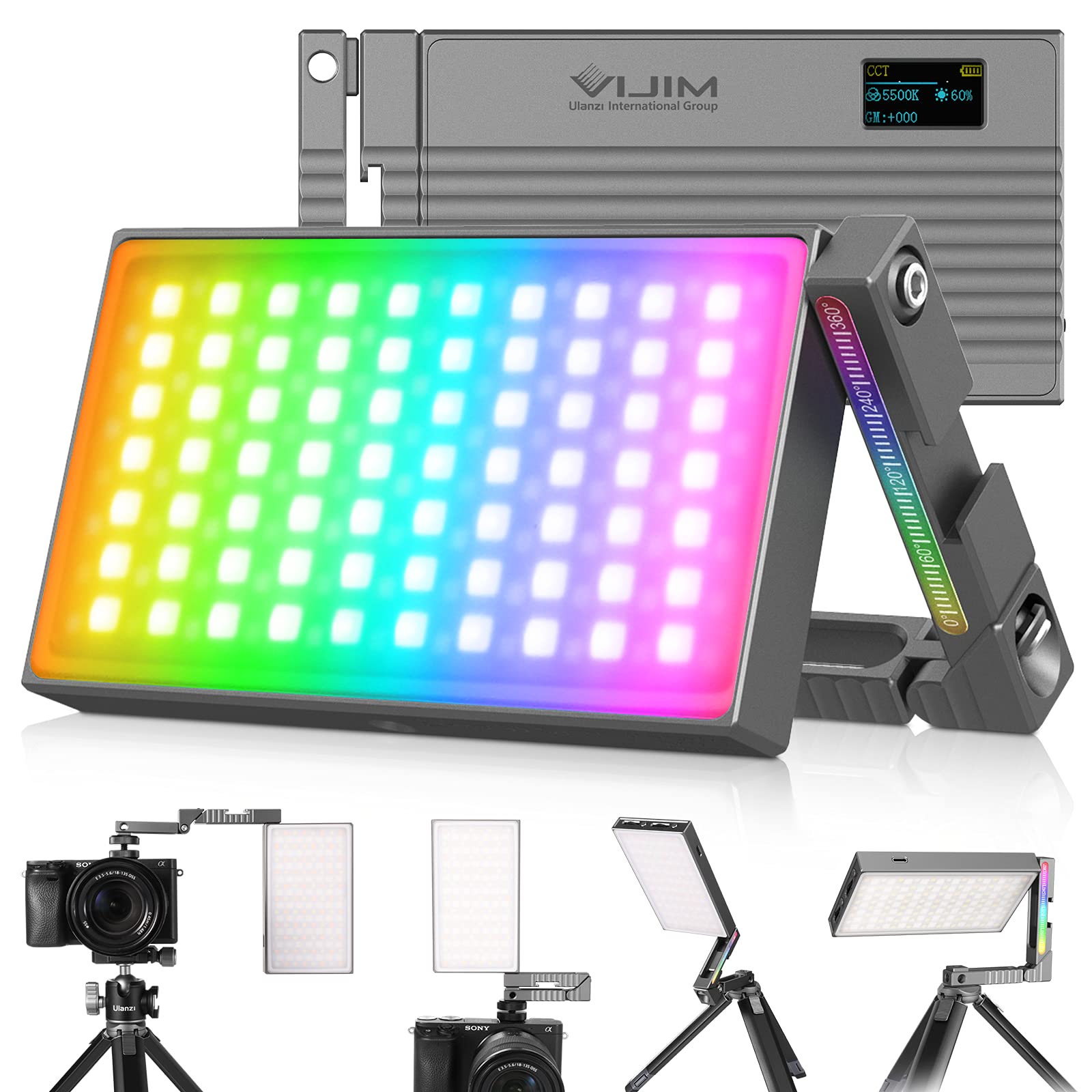 ULANZI RGB Video Light, R70 LED Camera Light Panel Built-in 5000mAh Rechargeable Battery, CRI≥95 2700-8500K Dimmable Photography Lighting 360 Full Color 20 Light Effects Support Magnetic Attraction