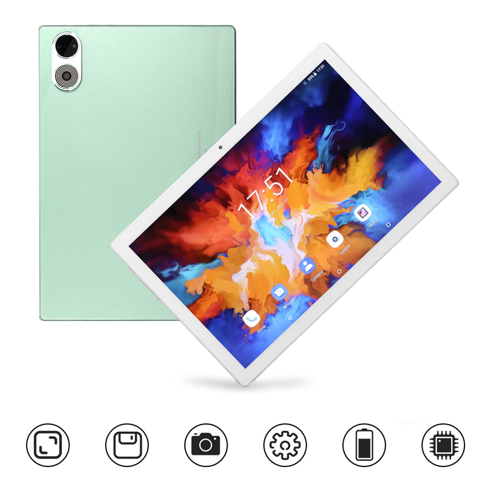 Septpenta 10.1β 128GBGB Tablet, 8GB RAM 128GB ROM Octa Core 4G LTE 8800mAh 2.4G 5G WiFi Tablet, 1920X1200 Resolution, Compact, Slim Design, Kid Friendly, Sturdy Metal Frame, Android 11.0(Green)