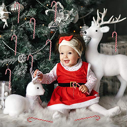 Skylety 50 Piece Christmas Crutch Plastic Candy Cane Hanging Ornaments Christmas Cane Accessories Hanging with Rope for Christmas Party