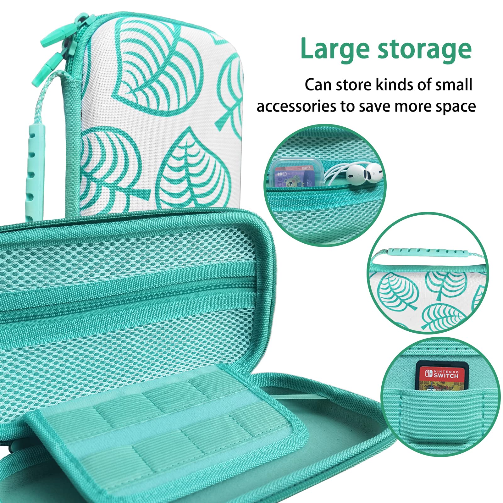TIKOdirect Carrying Case for Switch lite, Shockproof Portable Travel Bag with Glitter Galaxy case, Screen Protectors and Cute Leaf Thumb Grips Caps, Animal Crossing Green