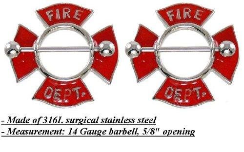 Nipple Ring Bars Fire Department Body Jewelry Pair 14 Gauge