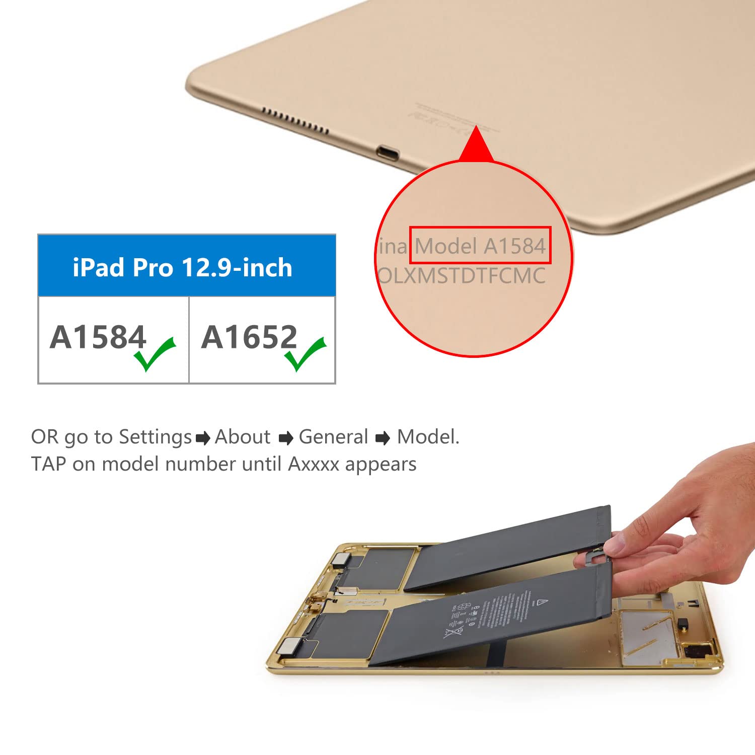 oGoDeal A1577 Battery for iPad Pro 12.9 (1st Gen) Battery Replacement Repair Kit (2015, A1584 | A1652) + Tools + Adhesive
