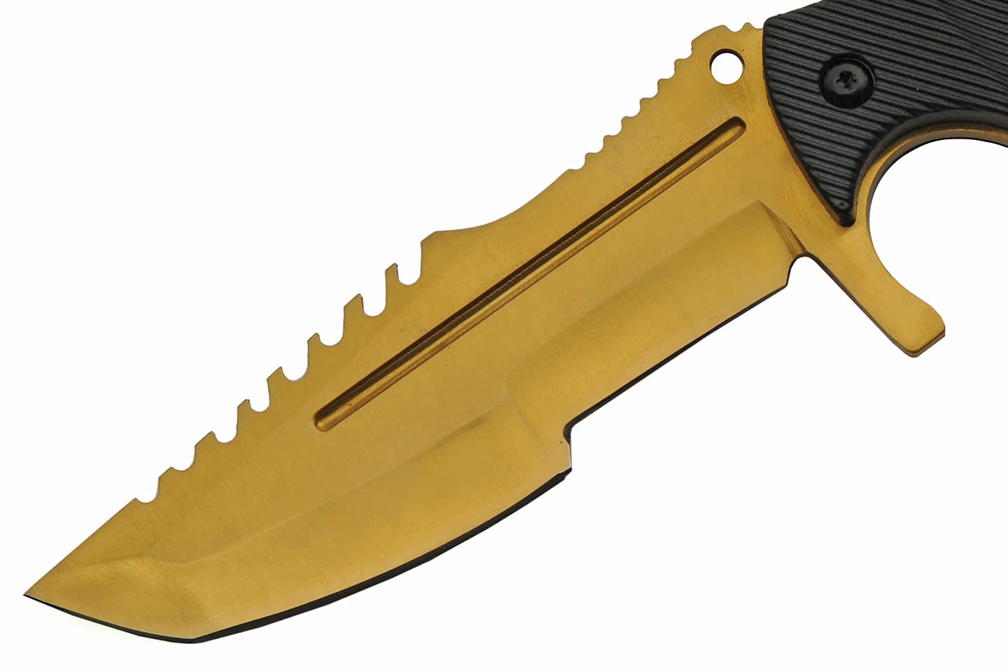 Szco Supplies 8.5” Gold/Black Full Tang Fixed Blade Saw Back Tracker Survivor Knife with Sheath, (211548-GD)