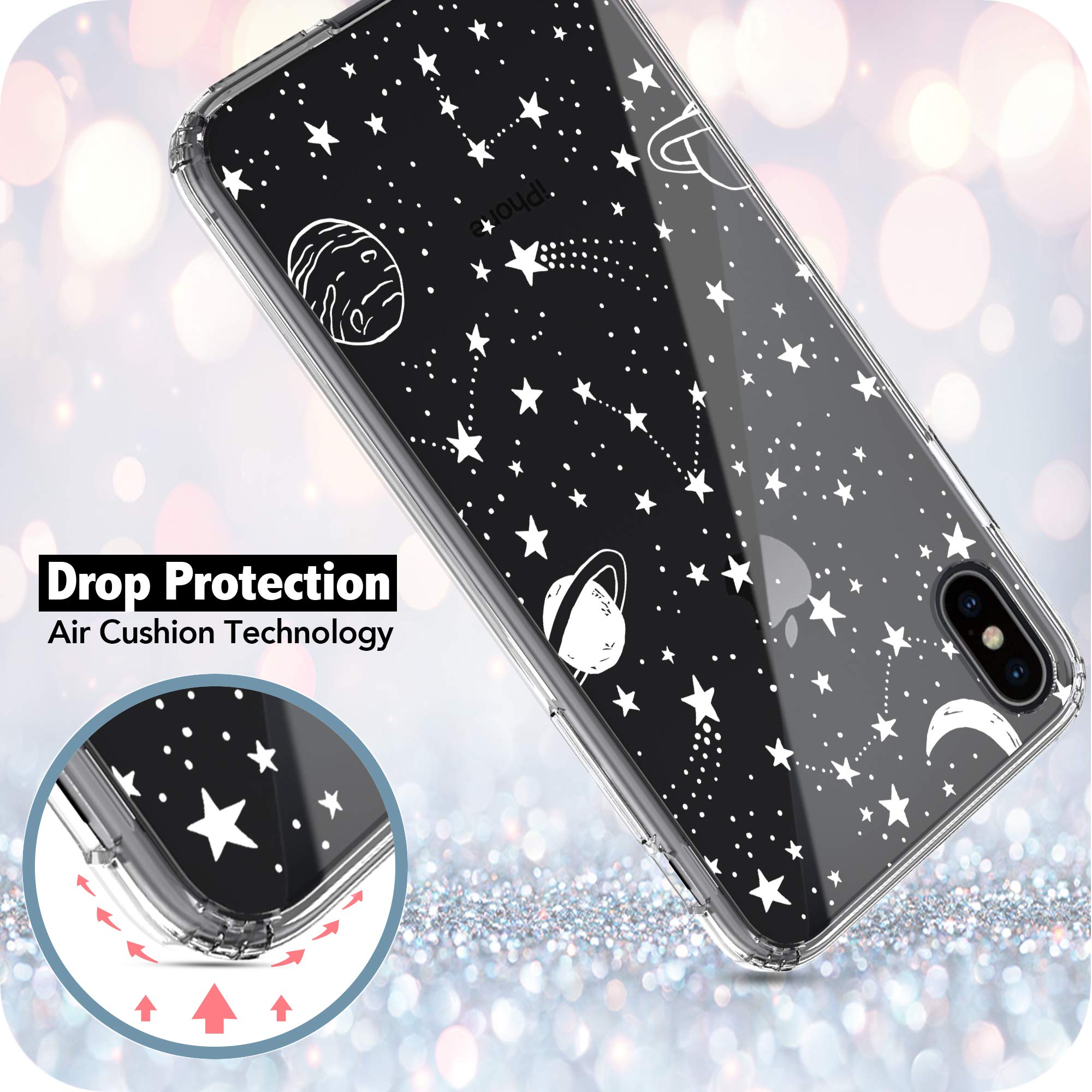 RANZ Compatible with iPhone XR Case, Anti-Scratch Shockproof Series Clear Hard PC+ TPU Bumper Protective Cover Case for iPhone XR - Universe