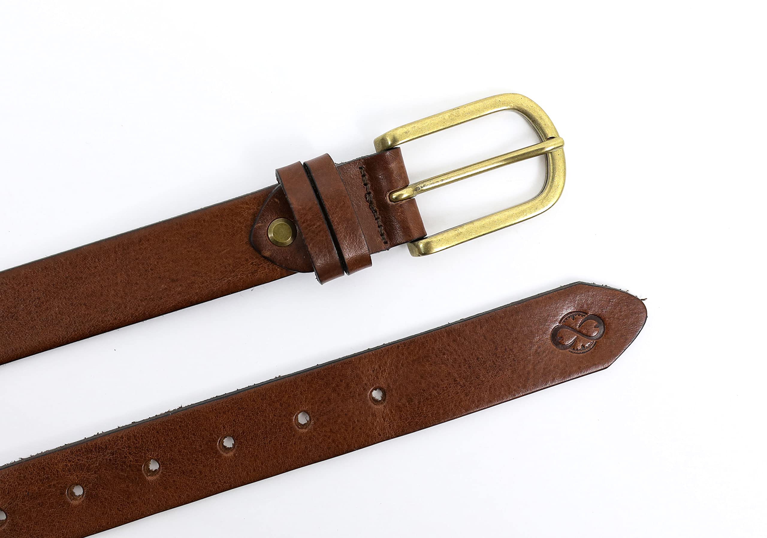 Time Resistance Full Grain Leather Belt for Men and Women, 100% Real Solid Leather Handmade Belt for Jeans and Work Business (L, Brown)