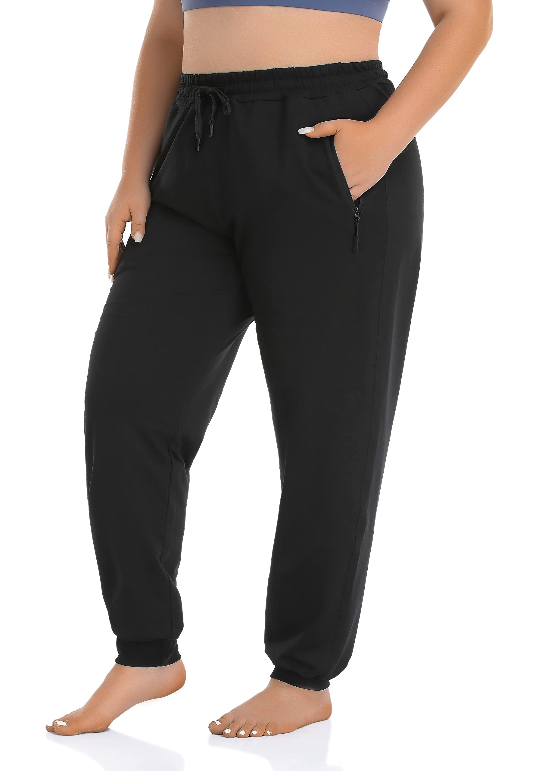ZERDOCEAN Women's Plus Size Active Sweatpants Tapered Workout Caual Lounge Pants Joggers Pants Zippered Pockets Khaki 3X