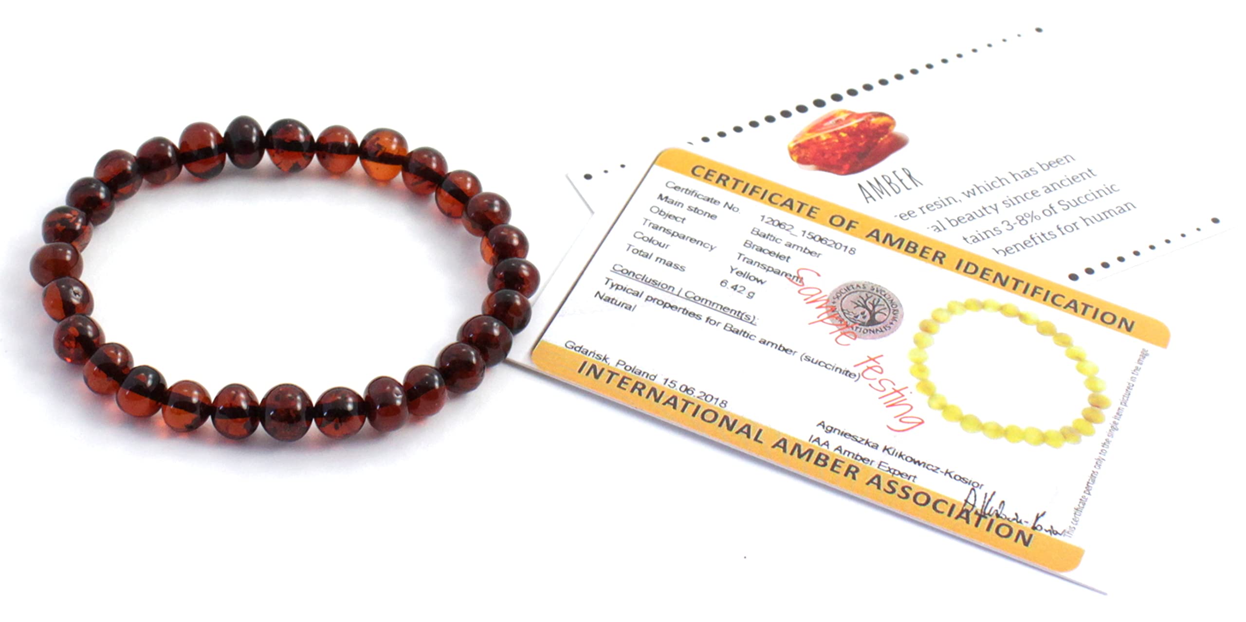 TipTopEco Baltic Amber Adult Stretch Bracelet for Men or Women - 7 Inches Long - Polished Cherry Beads