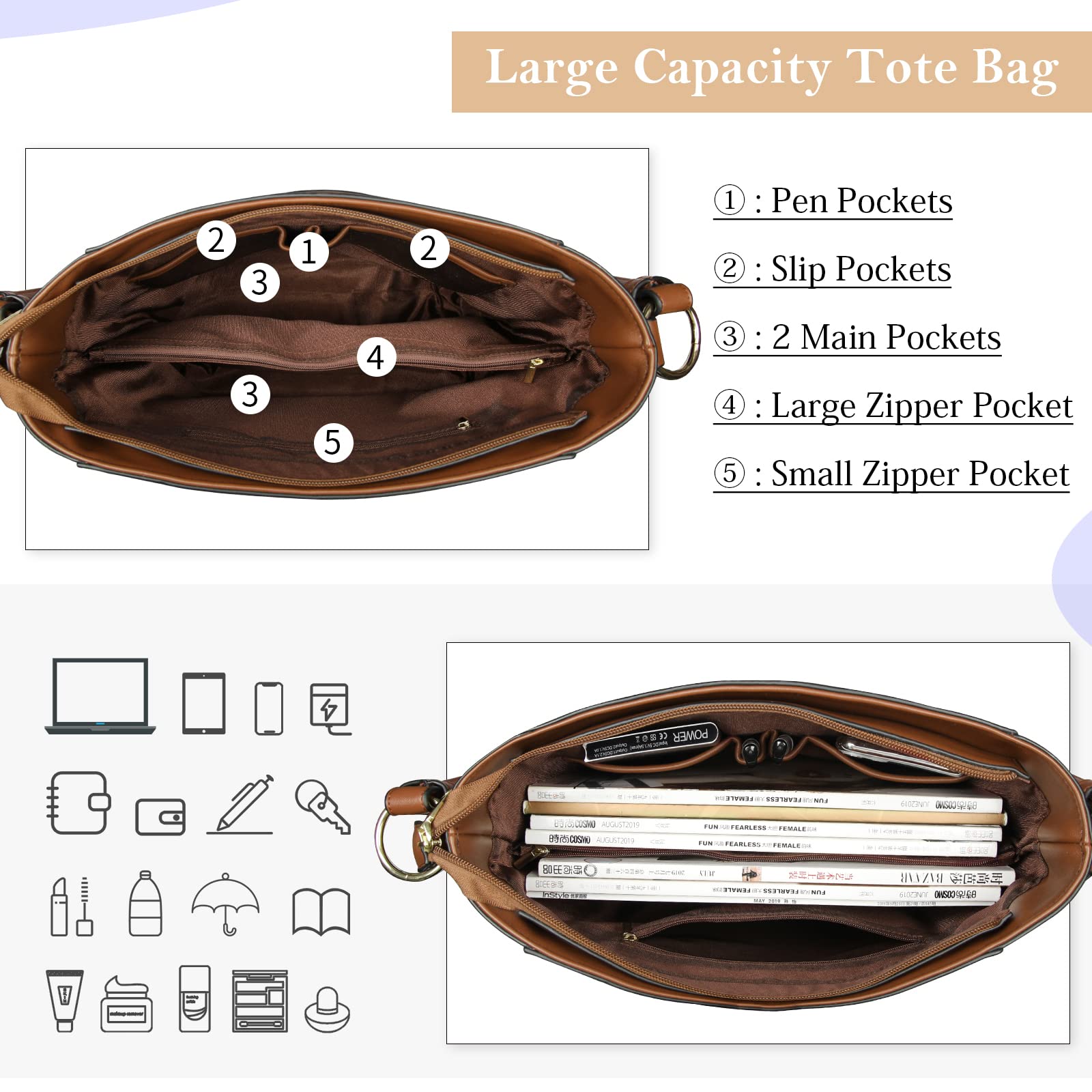 Women Handbags Tote Bag Vegan Leather Large Shoulder Bag Top Handle Satchel Purses for School Work Travel