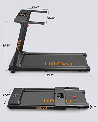 UREVO 2 in 1 Folding Treadmill with Incline, 2.5 HP Manual Incline Under Desk Treadmill for Home Office, Compact Treadmill with LED Display Remote Control