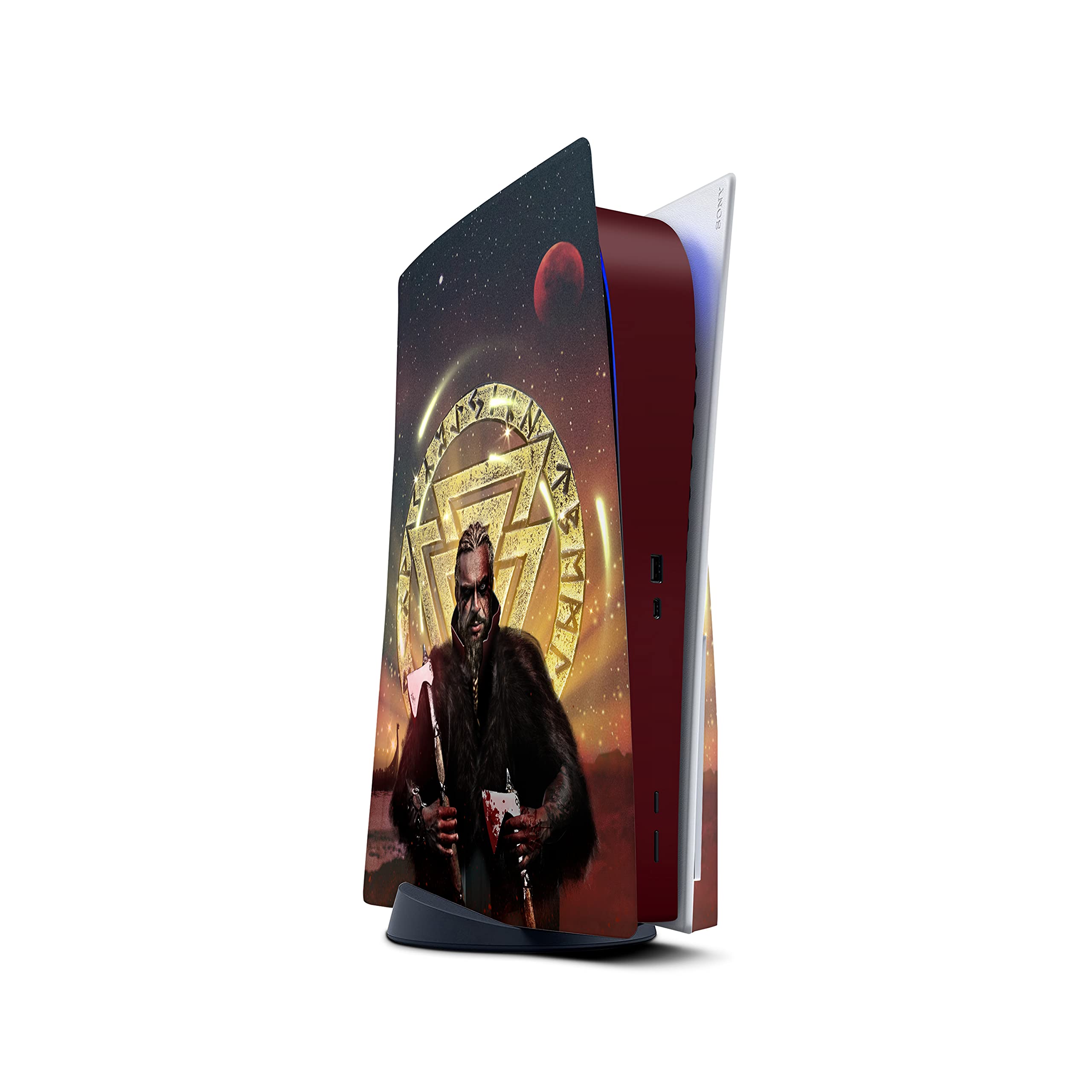 TACKY DESIGN PS5 Vikings Skin for PlayStation 5 Console and 2 Controllers, Brown skin Vinyl 3M Decal Stickers Full wrap Cover (Disk Edition)