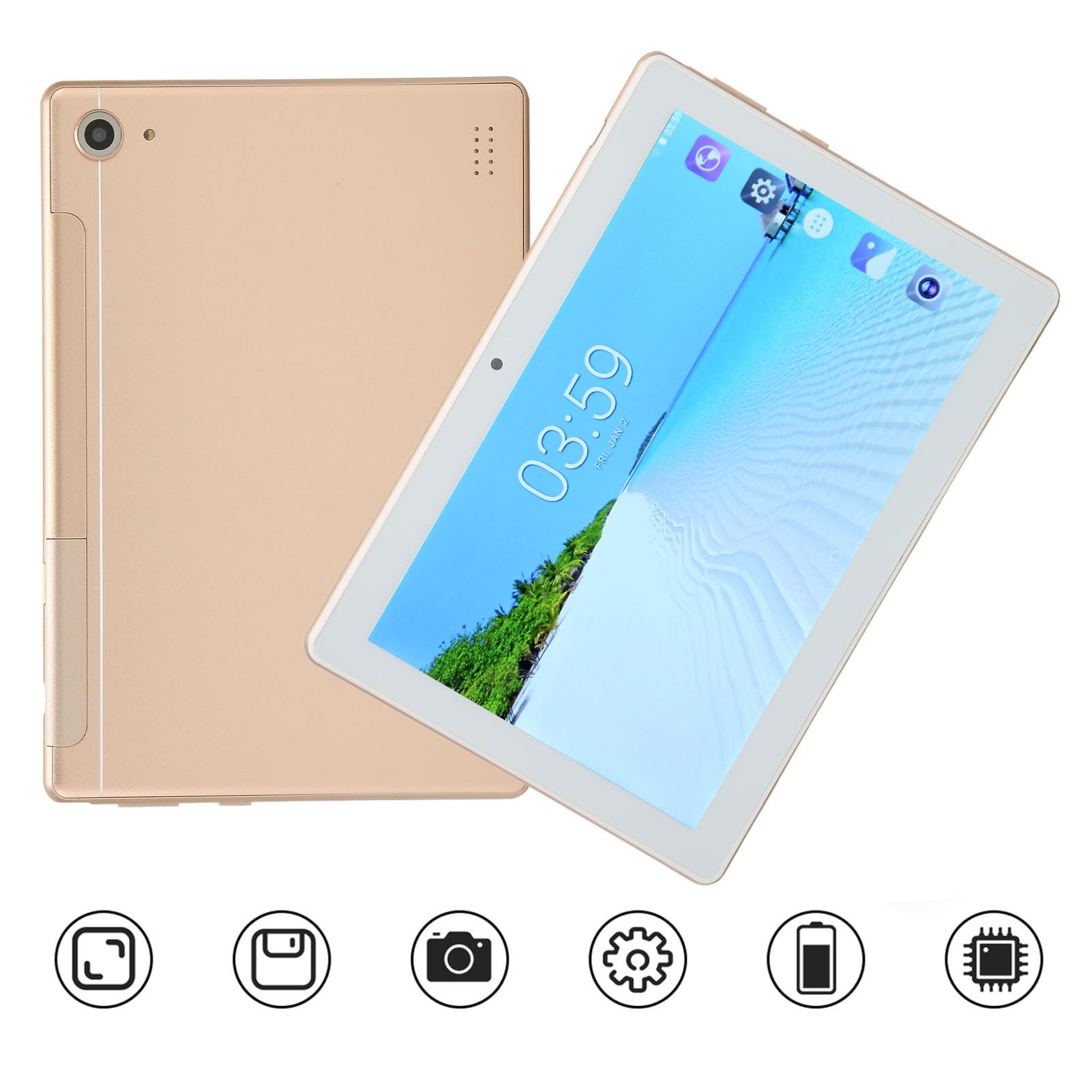 Tablet 8 Inch, Tablet for Android 10, 6+128G, for MTK6735 Octa core CPU, FHD Display, BT 5.0, 2.4G 5G Dual Band WiFi, 5MP + 8MP Dual Camera (Gold)