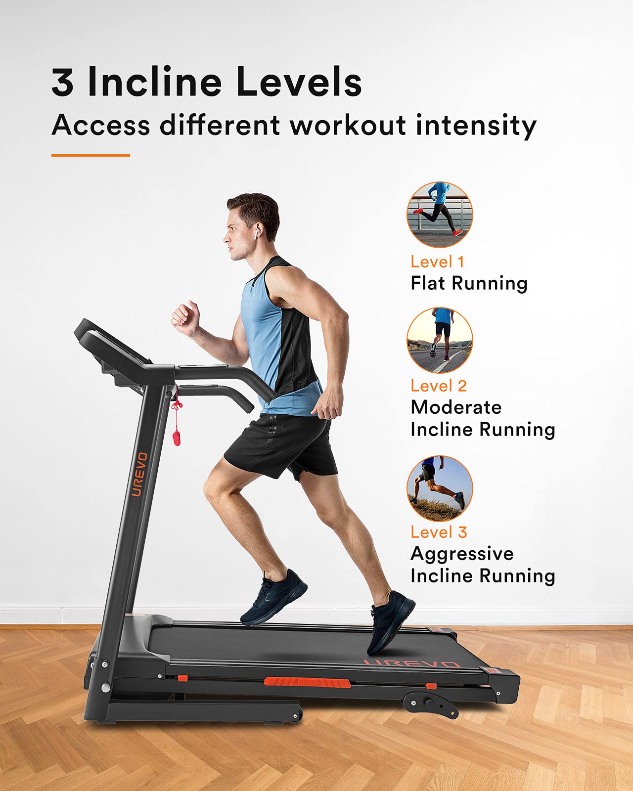 UREVO Foldable Treadmill with Incline, Folding Treadmill for Home Electric Treadmill Workout Running Machine, Handrail Controls Speed, Pulse Monitor